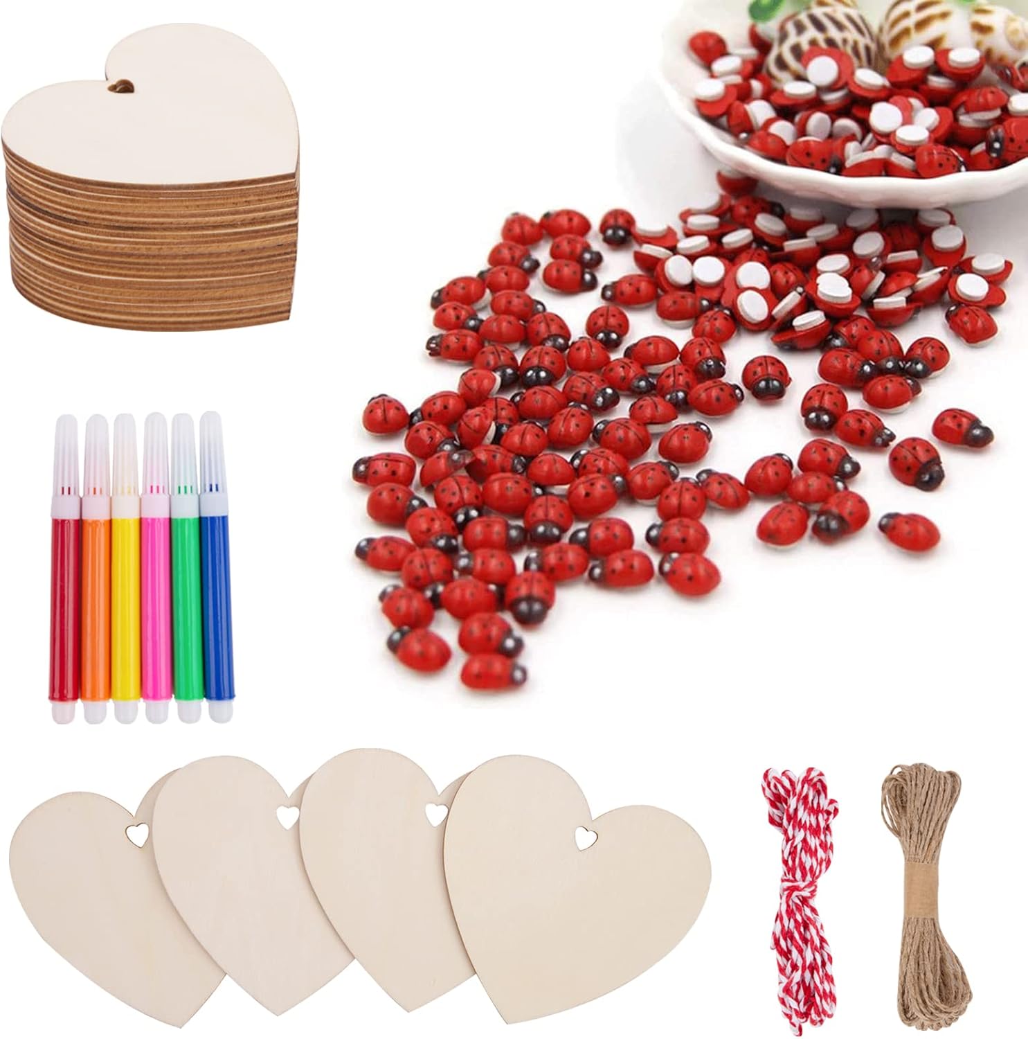 Amazon.com: Shindel 60PCS Natural Heart Wood Slices and 100PCS Self ...
