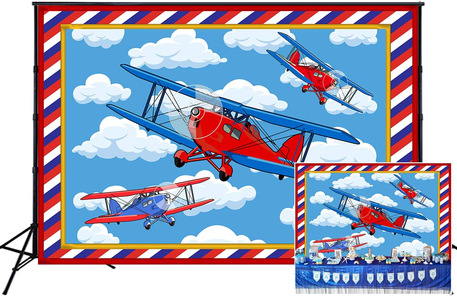 Amazon.com : HUAYI 7x5ft Cartoon Aircraft Backdrop Blue Sky White Cloud ...