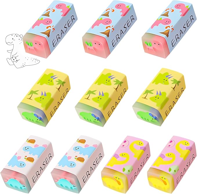 TOPJOWGA Radiergummi Kinder, 10PCS Kinder Radierer Weich Radierer, Dinosaurier-Muster ...