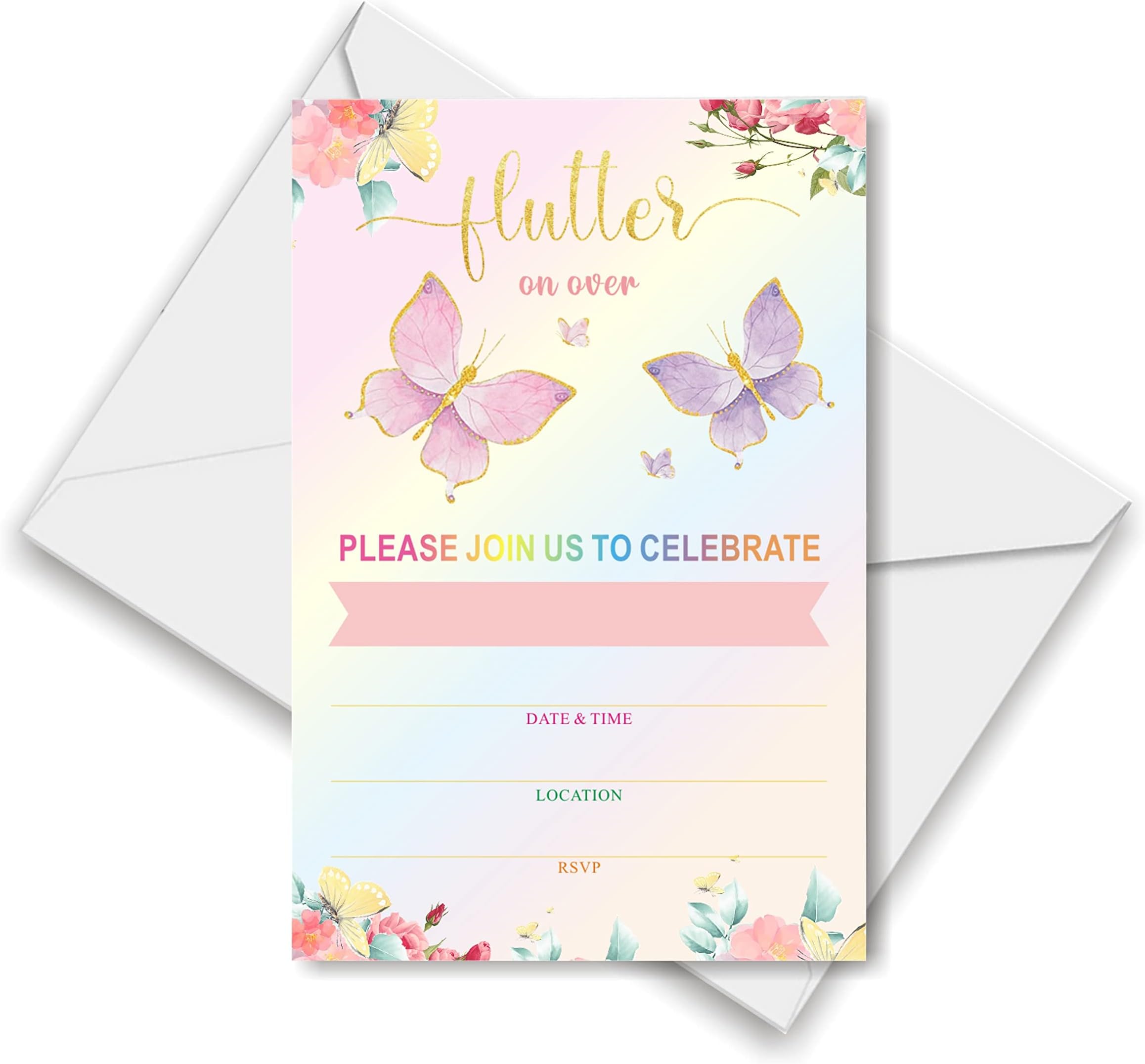 Amazon.com : Butterfly Birthday Invitations with Envelopes - First ...