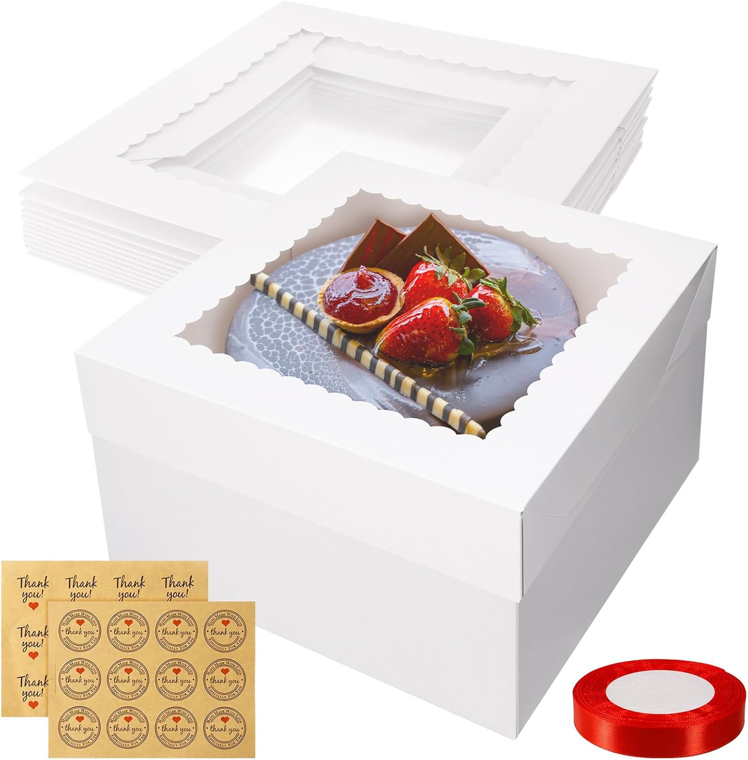 Amazon.com: GGSTDDUP 12 Pcs Cake Box 10 Inch 10x10x8 High Cake Box ...