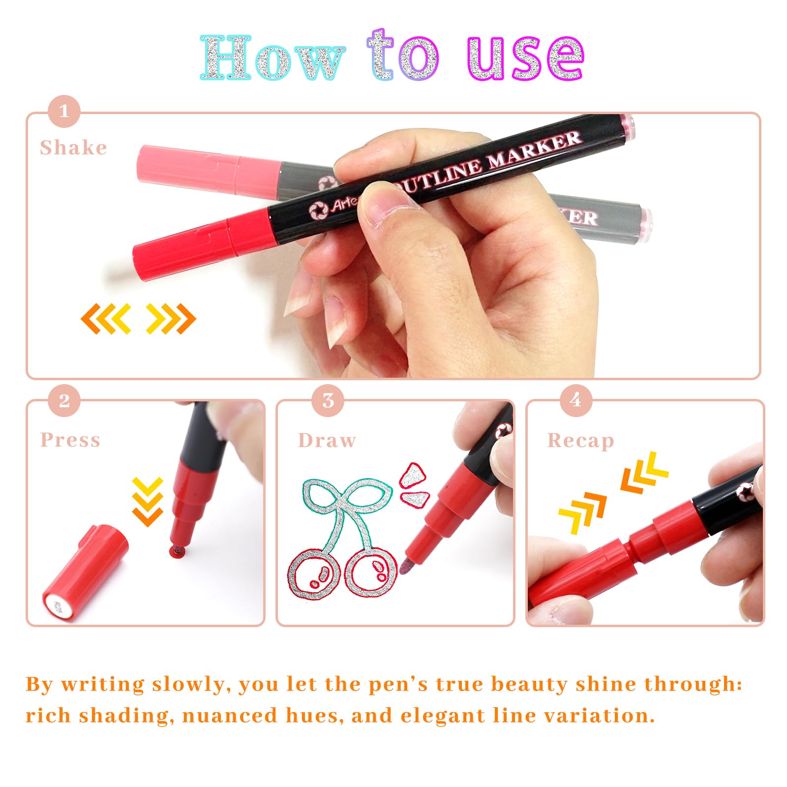 Snapklik.com : Glitter Pens Outline Markers, 12 Shimmer Colors, Double ...