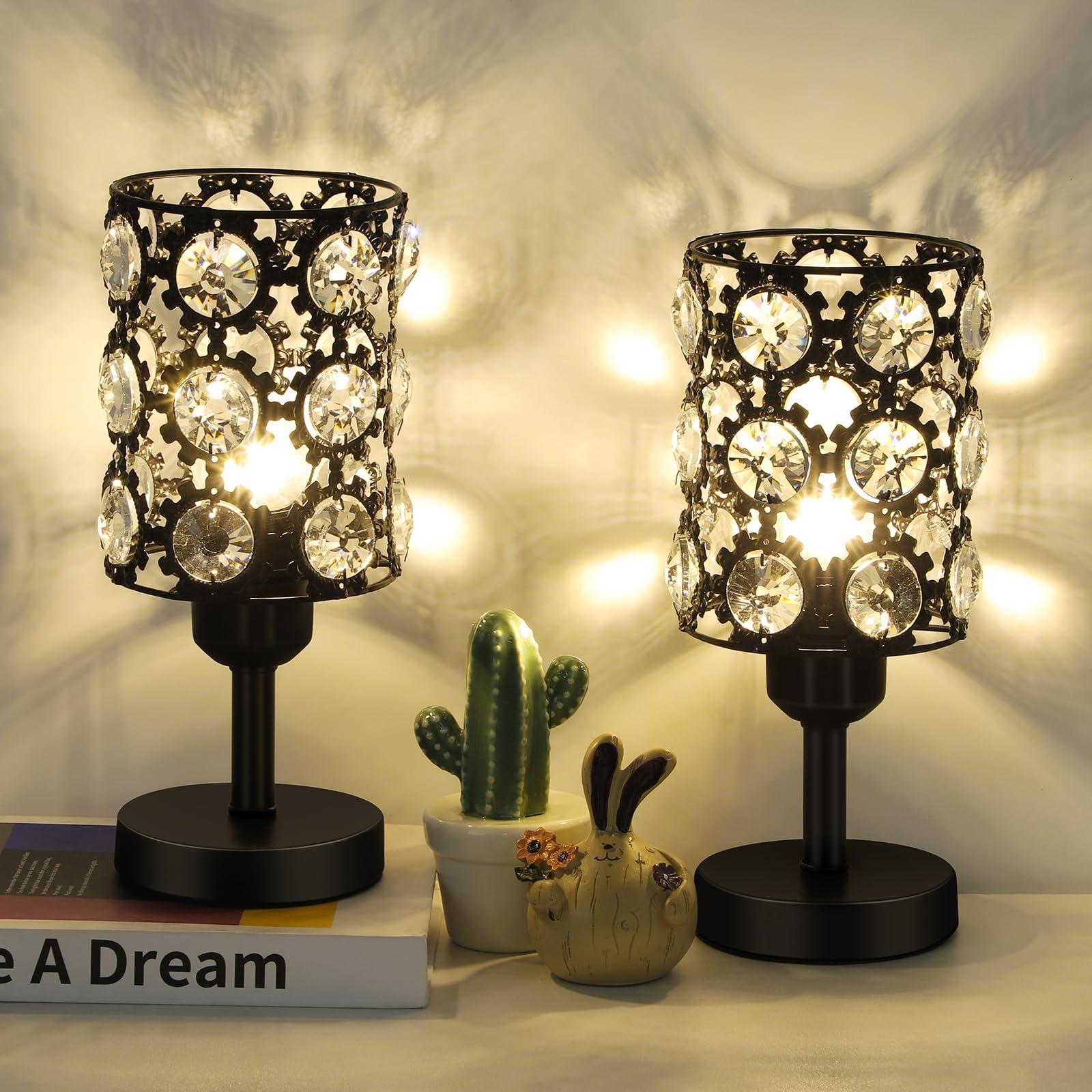Crystal Bedside Lamp Small Crystal Table Lamp Set of 2 Black Crystal ...