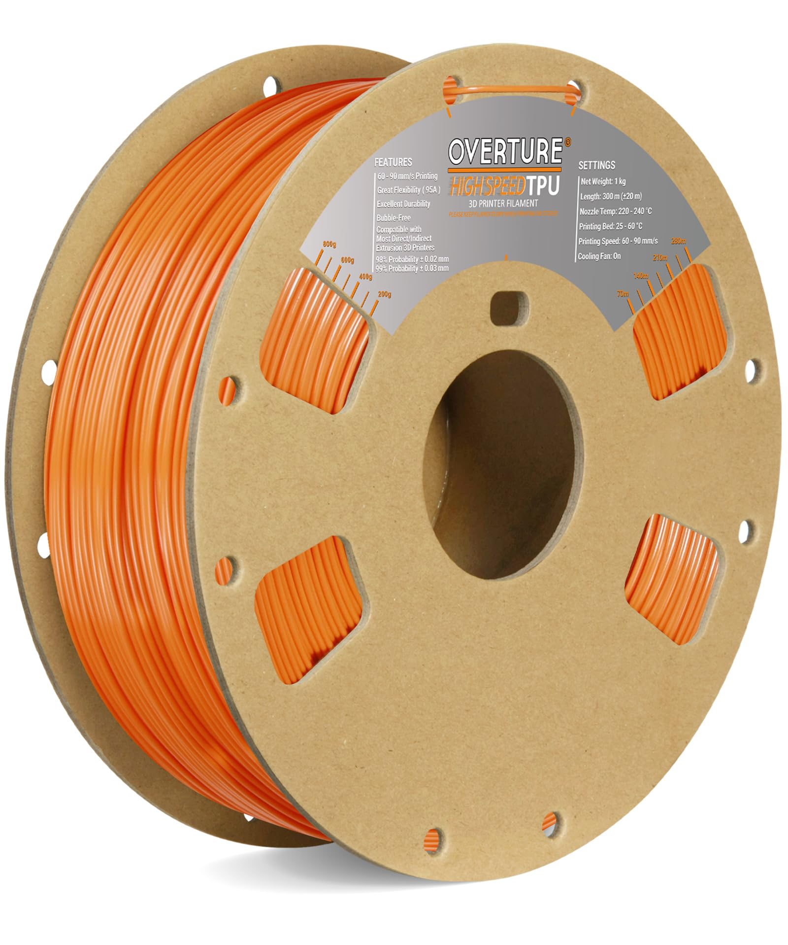 OVERTURE TPU High Speed Filament 1.75mm Flexible 95A TPU Roll, 3D ...