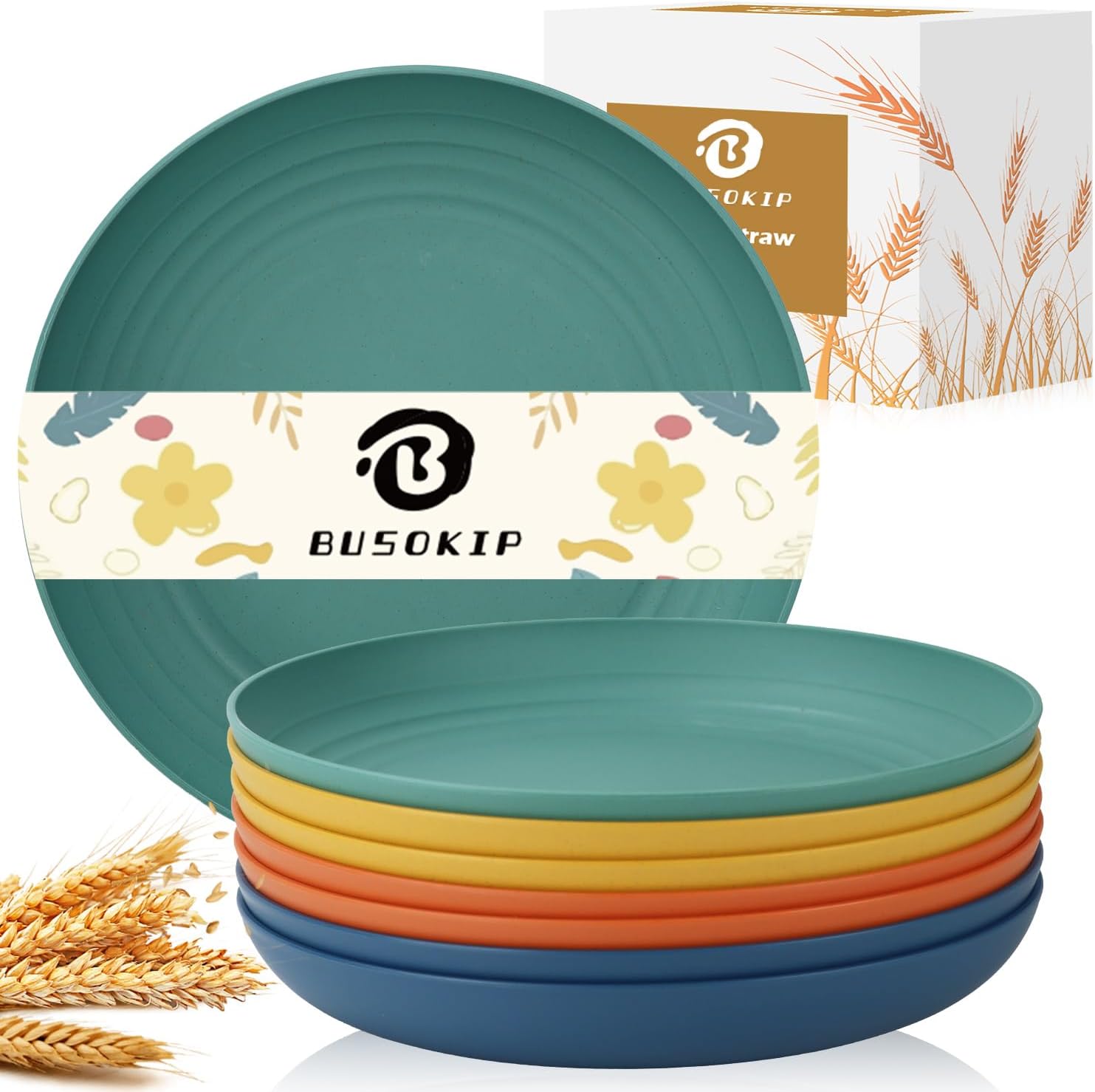 Amazon.com | BUSOKIP 11 Inch Large Wheat Straw Plates 8 Pieces ...