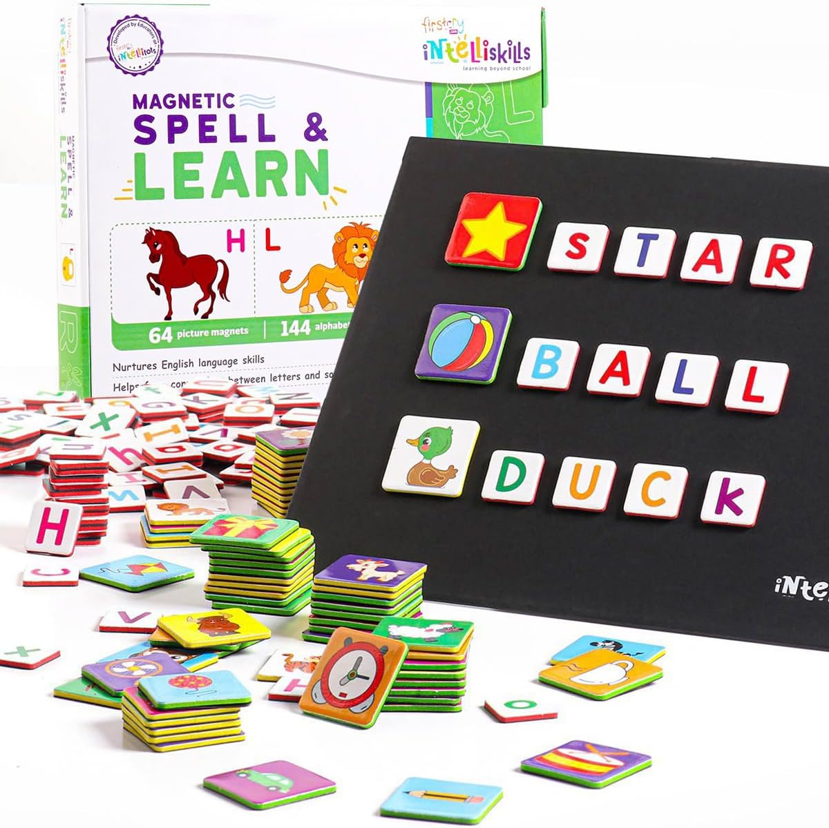 Intelliskills Premium 208 Pcs Magnetic Spell & Learn Board for Kids, 1 ...