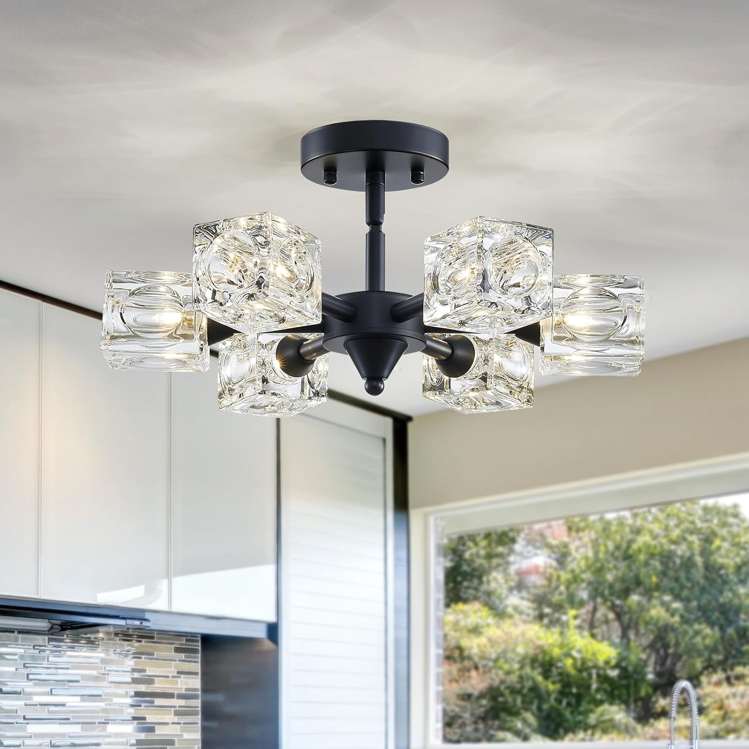 XINGQI 6-Light Ceiling Light Black Sputnik Semi Flush Mount Ceiling ...