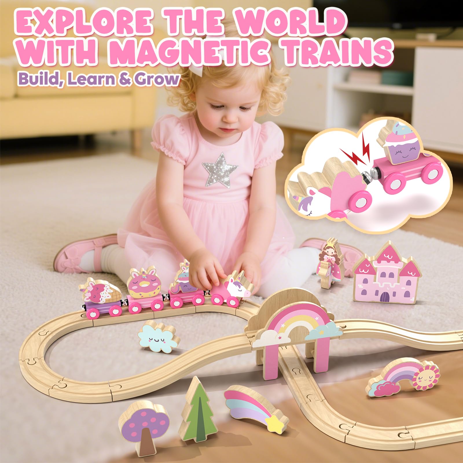 Snapklik.com : Wooden Train Set, Train Set For Toddlers 2-4, Wooden ...