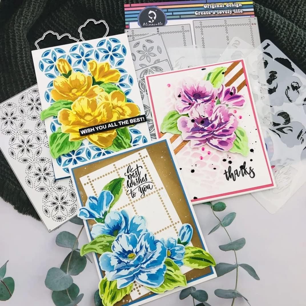 Alinacutle 5 plantillas de capas de flores de peonía y 1 juego de troqueles de marco, plantillas ...