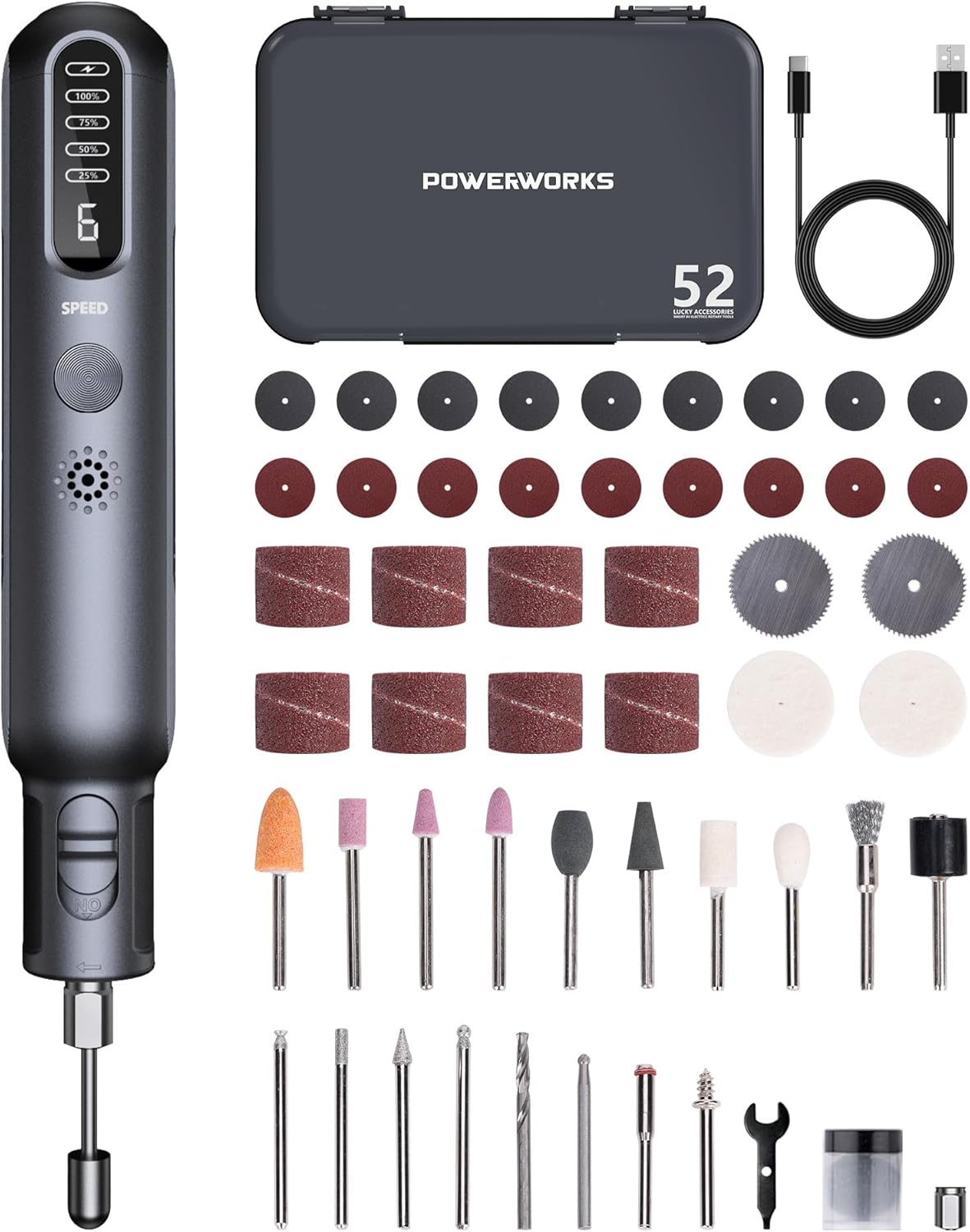 Amazon.com: POWERWORKS 8V Mini Cordless Rotary Tool Kit with Led light ...