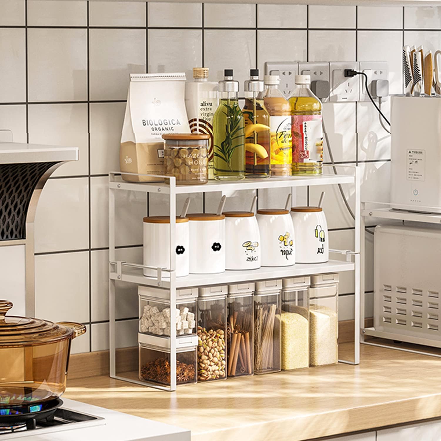 Amazon.com: LEVADI Stackable Kitchen Cabinet Organizer Shelf Countertop ...