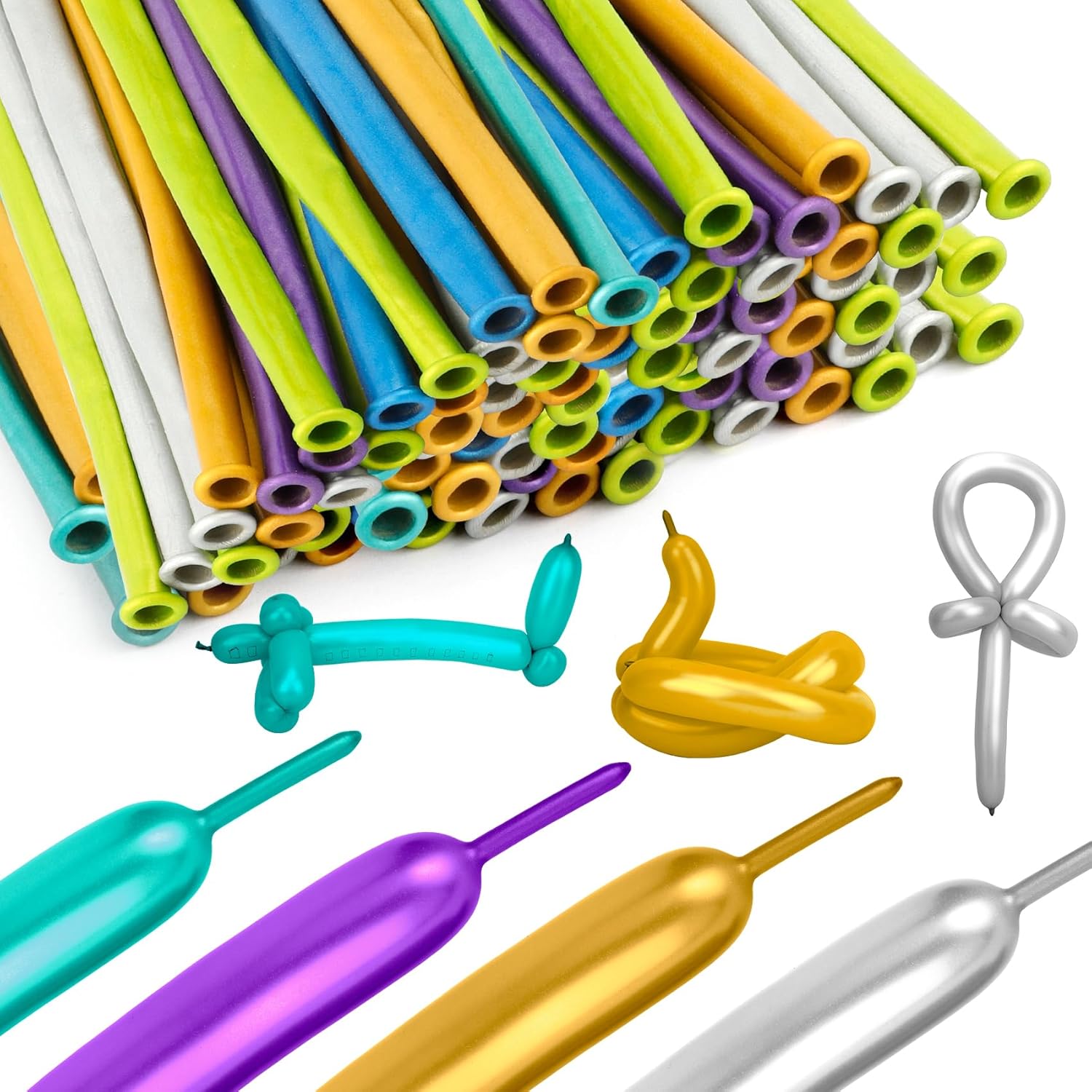 Amazon.com: 260 Balloons 100 Pcs Metallic Assorted Colors Party Long ...