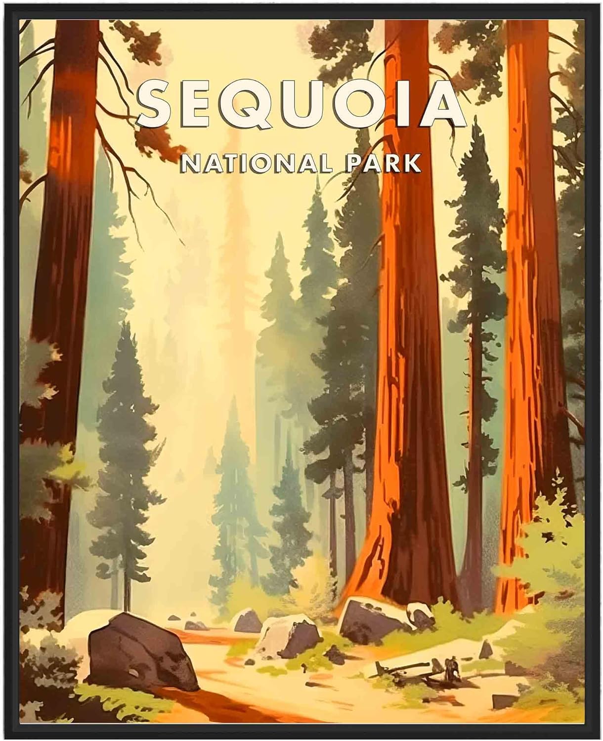 Amazon.com: Sequoia National Park Poster Art Print Retro Mountain Lake ...