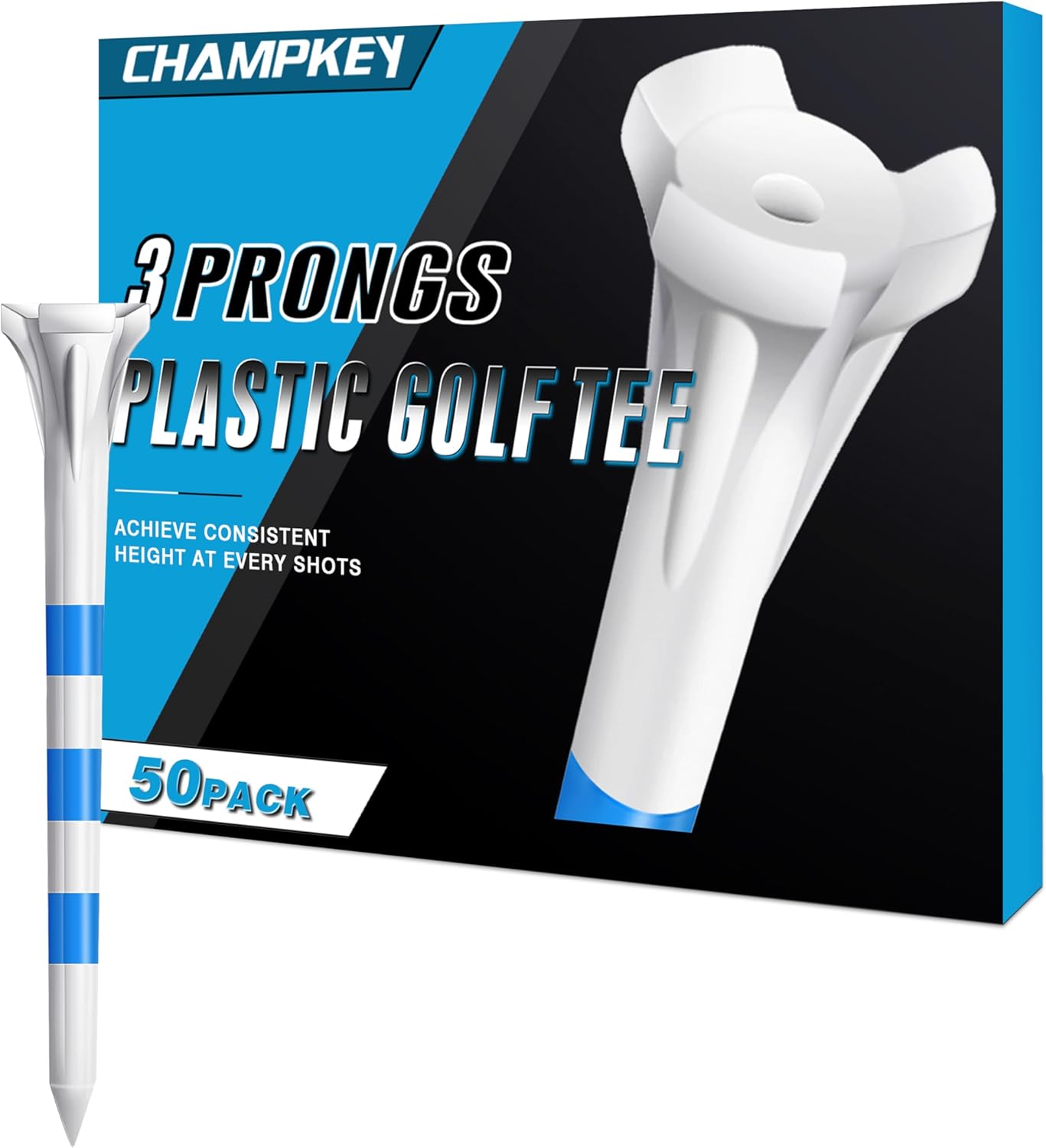 CHAMPKEY Premium 3 Prongs Golf Tees 50 Pack or 100 Pack - 3 Line ...