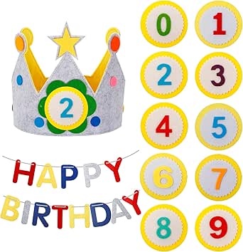 Amazon.com: Reusable Felt Crown Birthday Hat for Kids with Number 1-9 ...