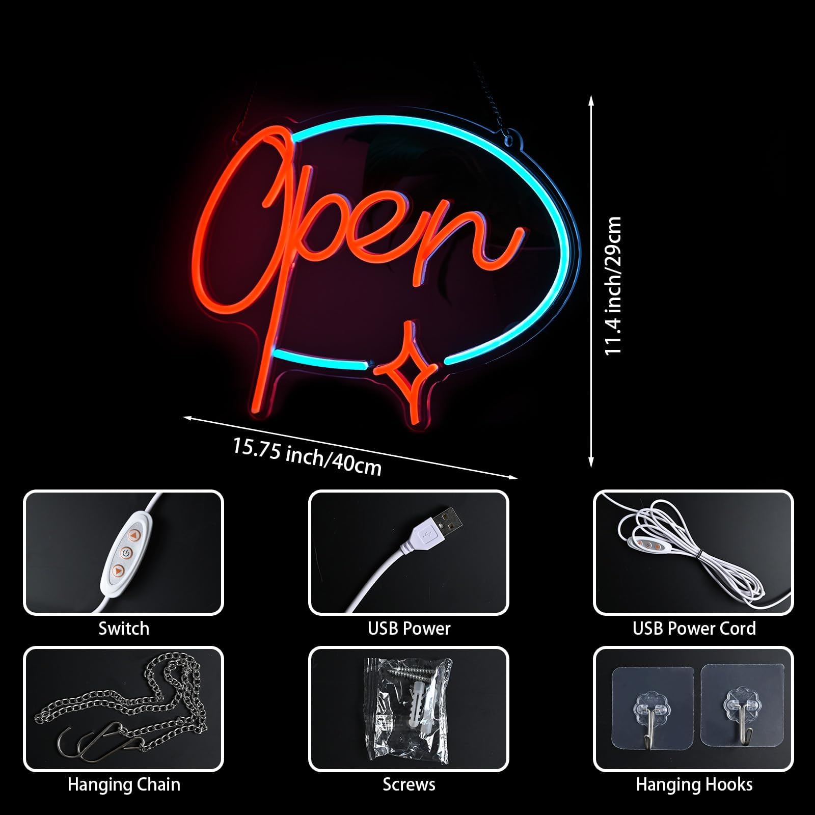 Snapklik.com : Led Neon Open Signs For Business, 15.8" X 11.5" USB ...
