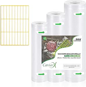 3 Rolls Vacuum Sealer Bag with 30 labels, 8 10 11 inch x12 ft, Food Saver Vacuum Sealer Bags ...