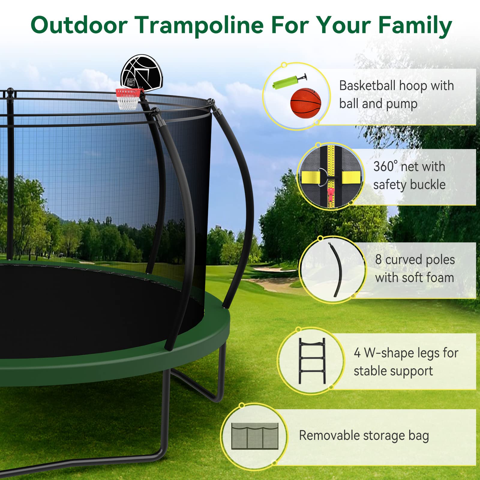 (((Box 2 of 2)))Tatub 15FT Trampoline with Enclosure Net for Kids and ...