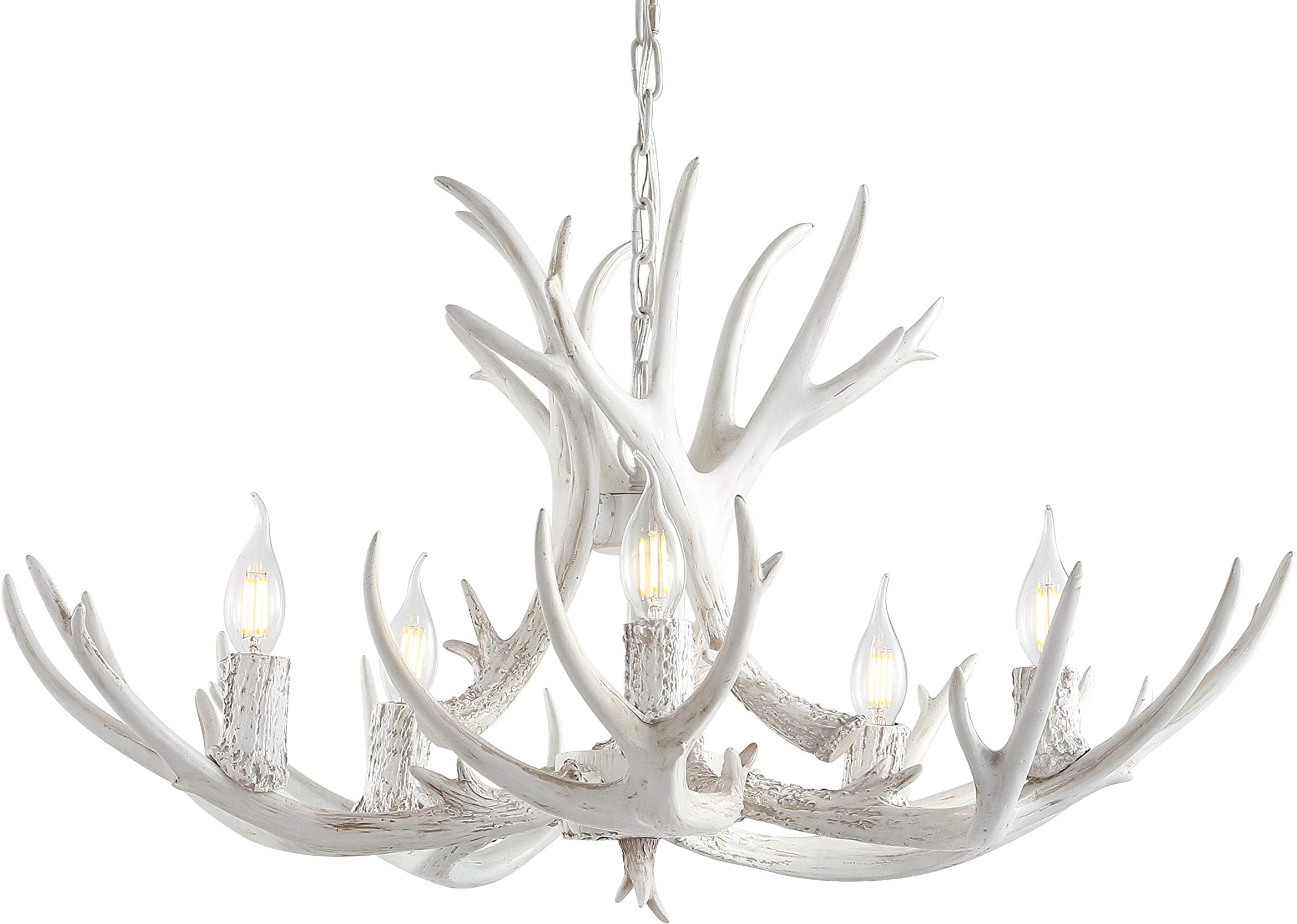 NEWNAN White Resin Antler Chandelier, Farmhouse Rustic Deer Horn ...