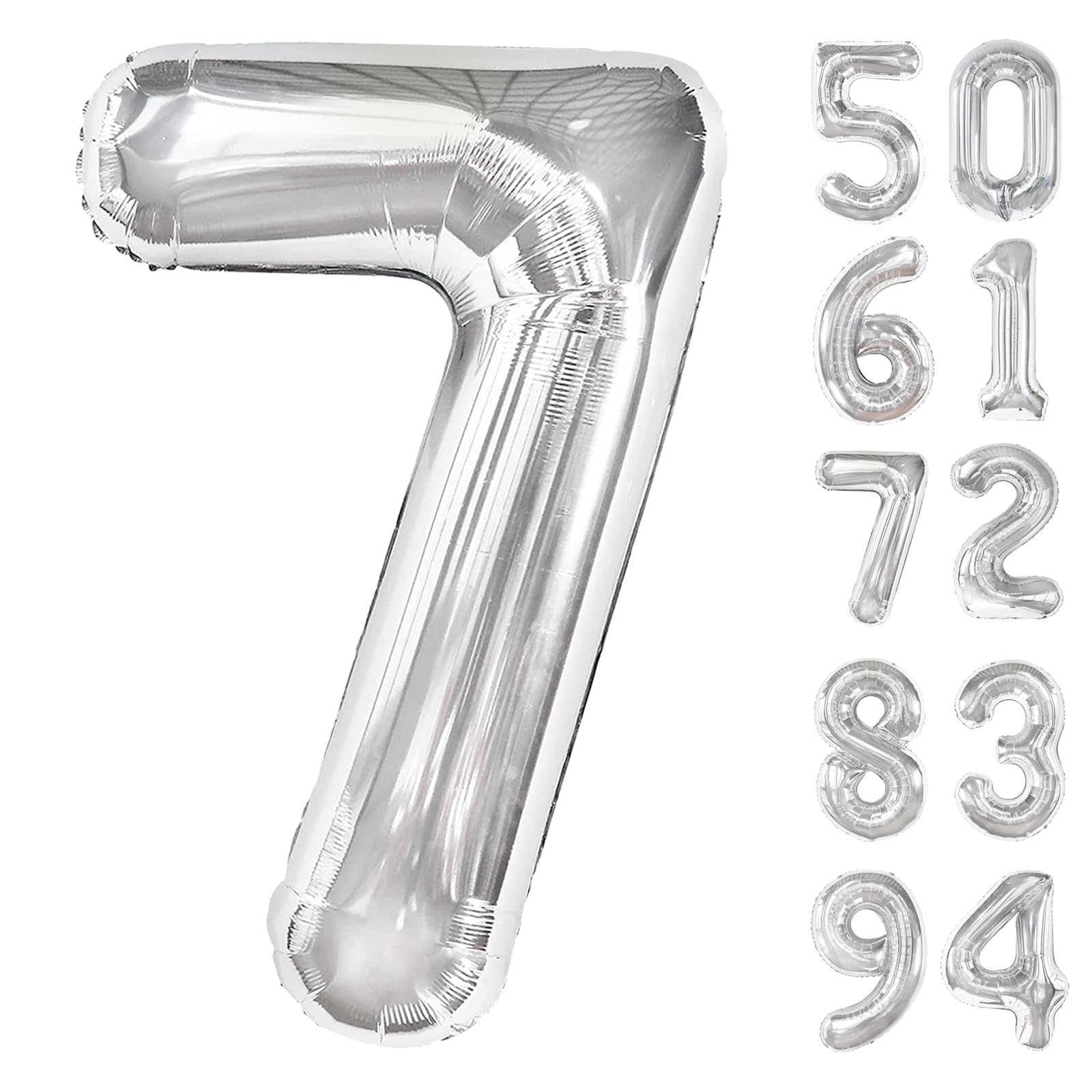 Amazon.com: Silver 7 Balloon, Number Balloons 40 Inch, 7th Birthday ...