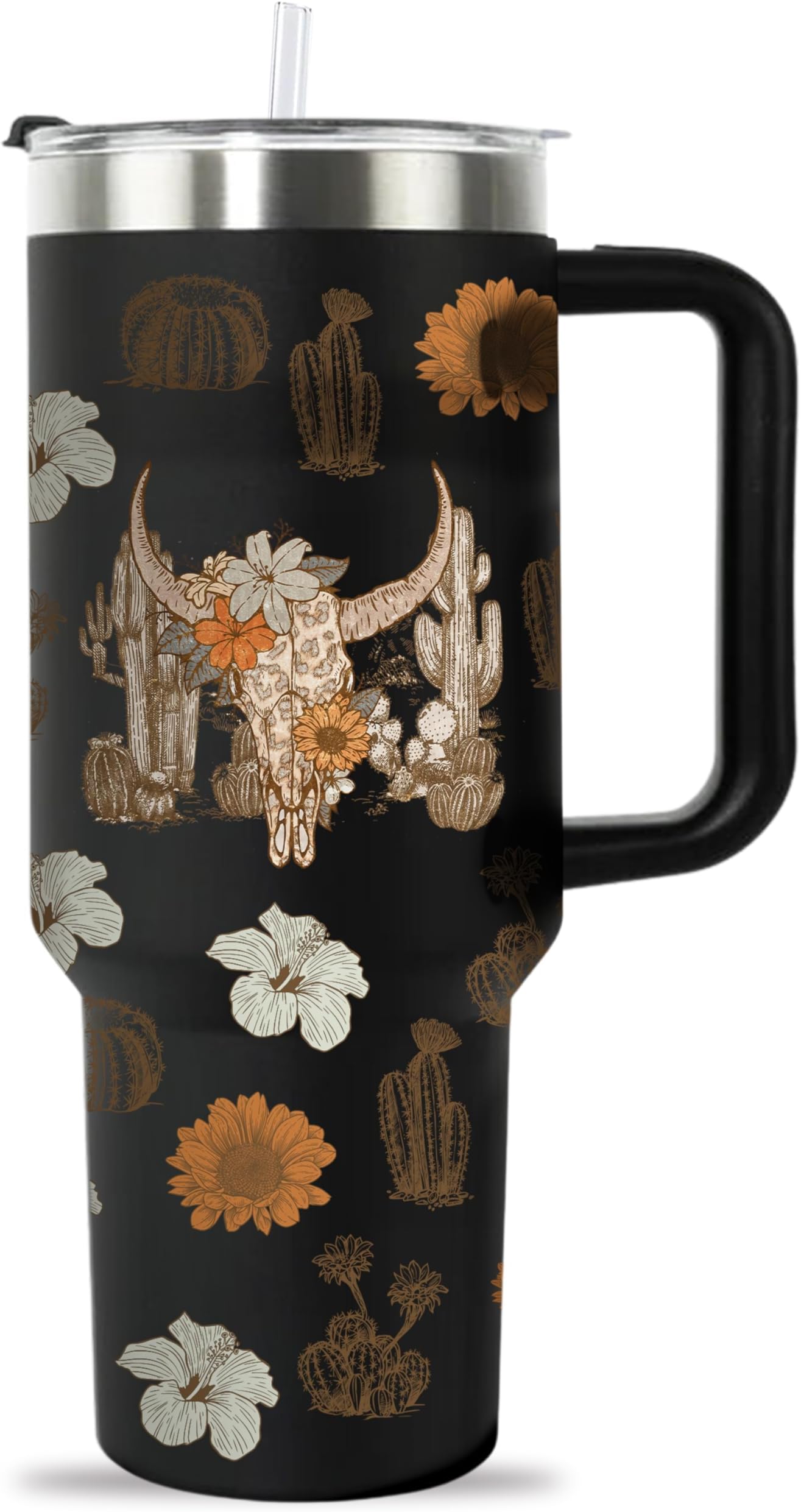 Amazon.com | Western Desert Cow Skull Leopard Cactus Tumbler - Boho ...
