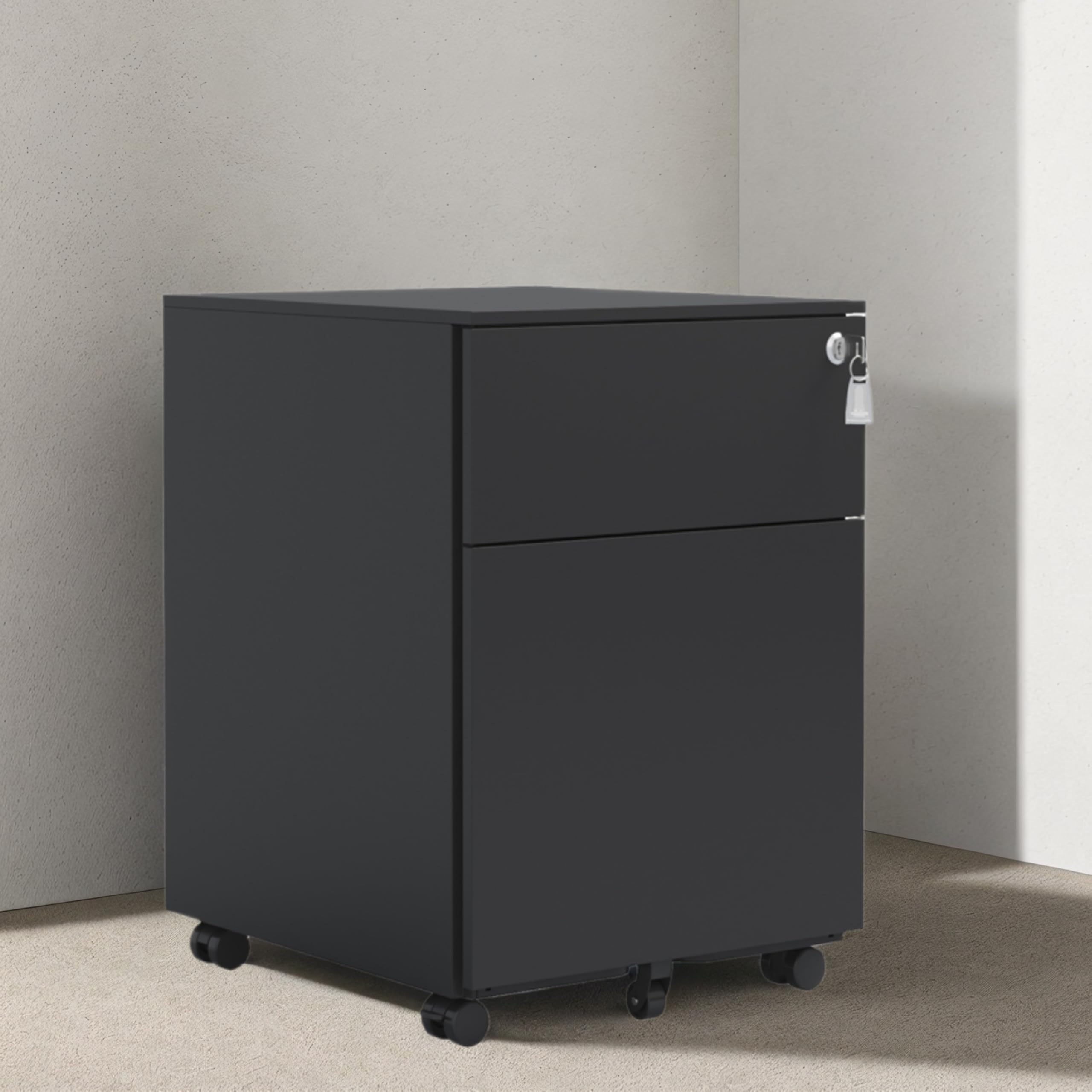 Amazon.com: MWrouqfur 2 Drawer File Cabinet with Lock & Wheels, Under ...