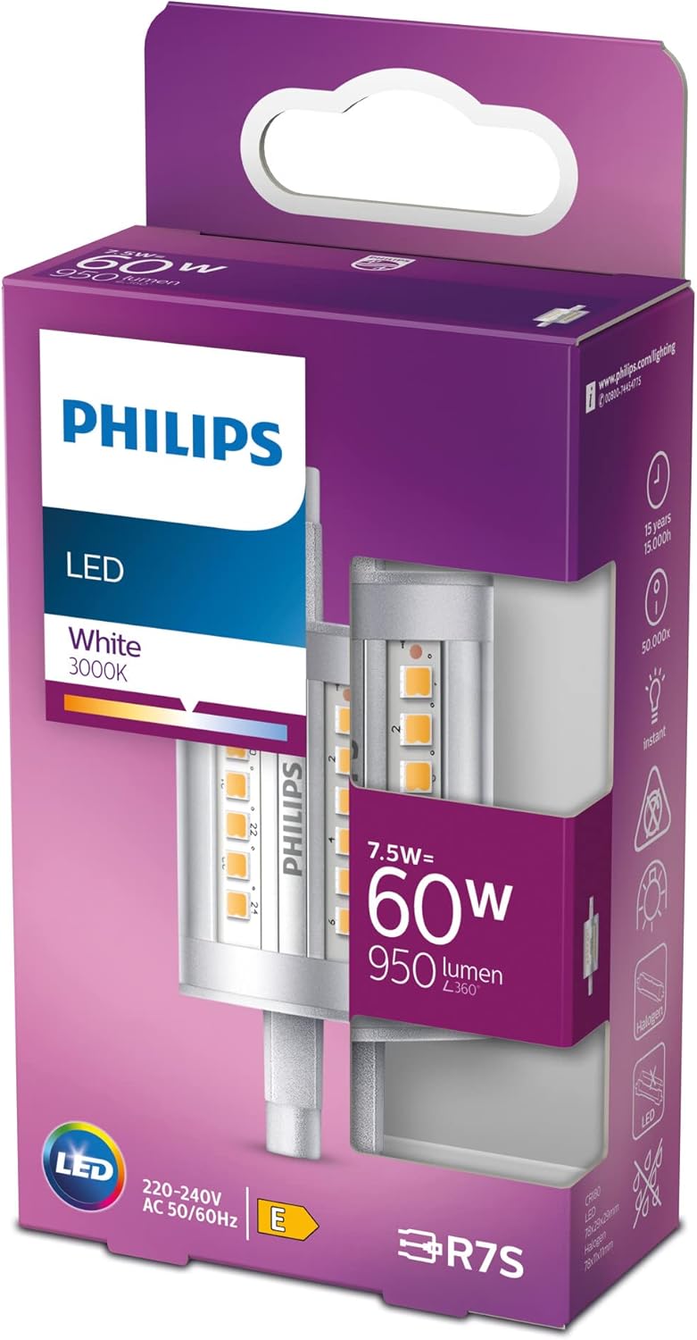 Philips LED Spot Light [R7S] 7.5W - 60W Equivalent, White (3000K ...