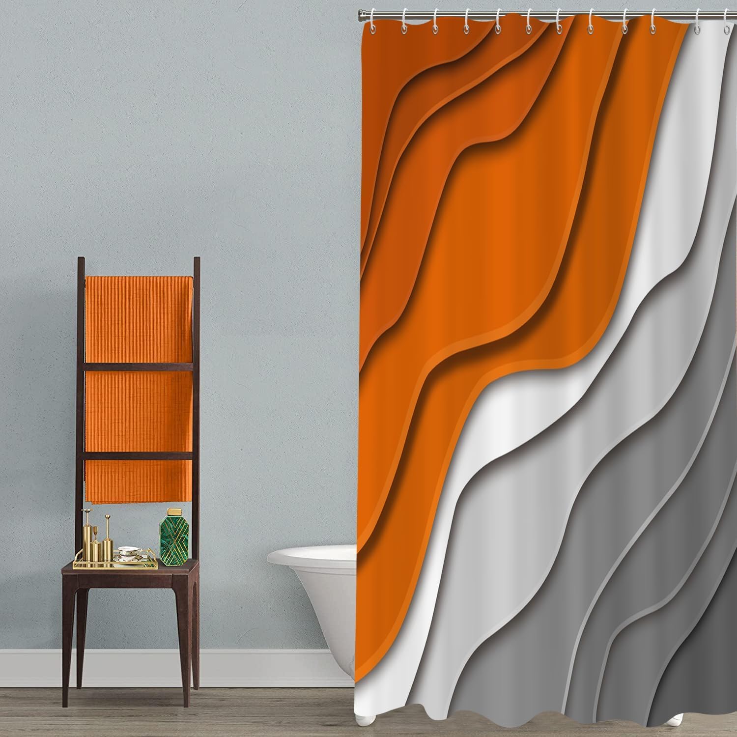 Amazon.com: GCIREC Burnt Orange Shower Curtain, Orange Grey Ombre Aqua ...