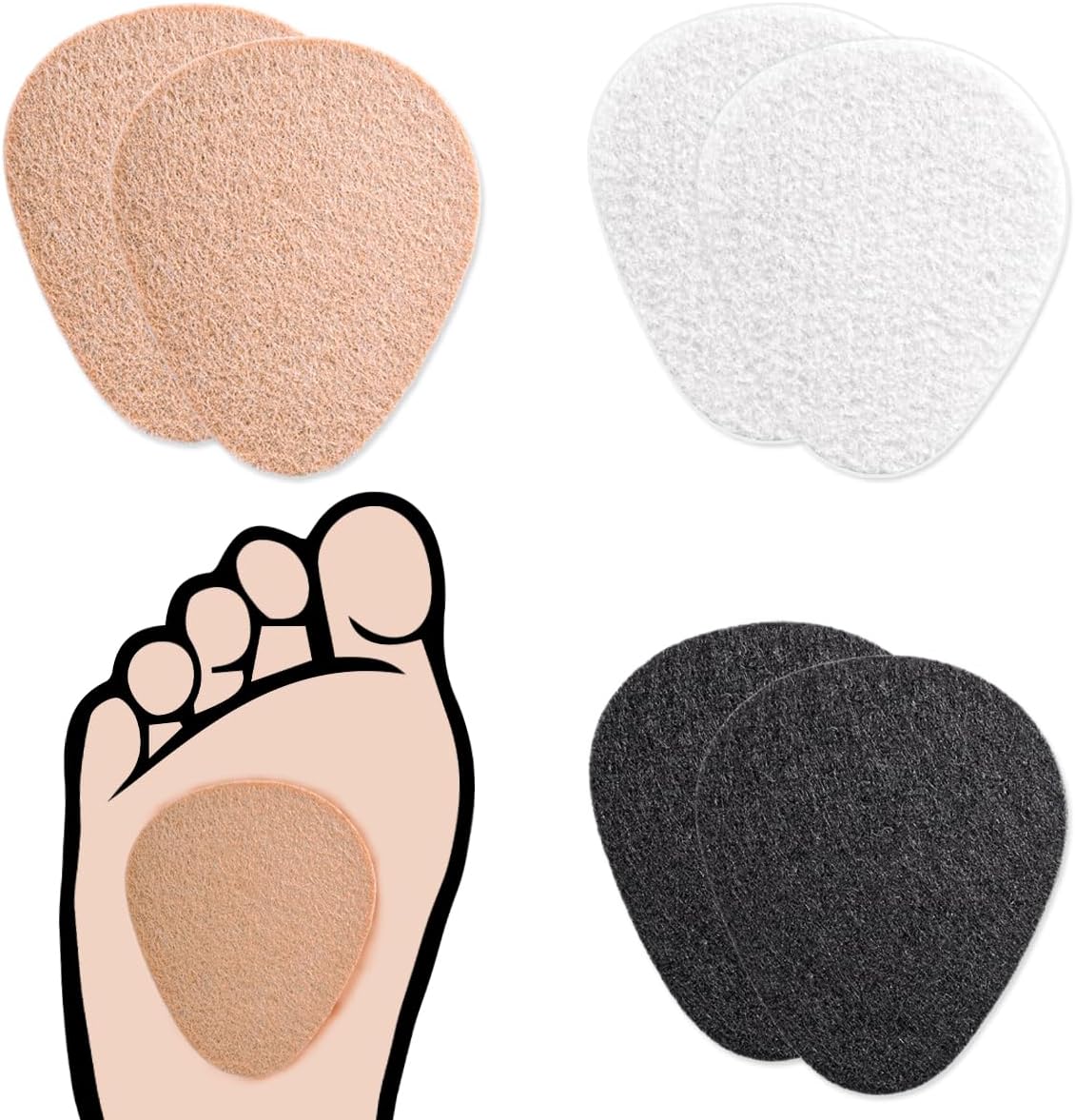 Amazon.com: Beautulip 12-Pack Metatarsal Pads, Wool Felt Ball of Foot ...