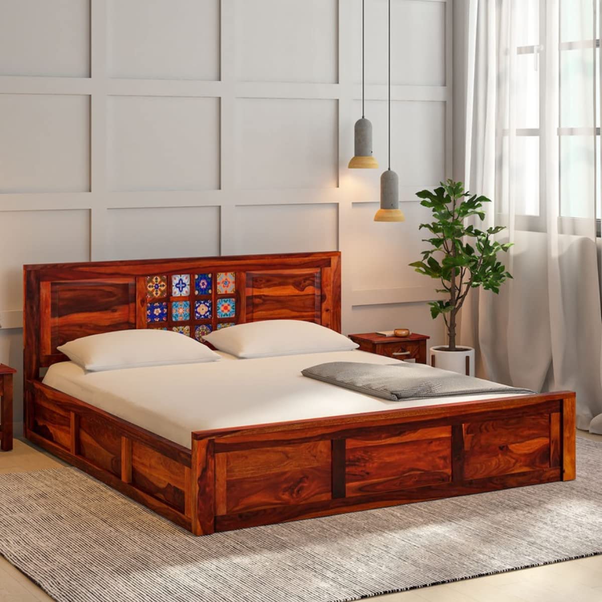 SONA ART & CRAFTS Hera Sheesham Wood Queen Size Bed with Storage Box ...