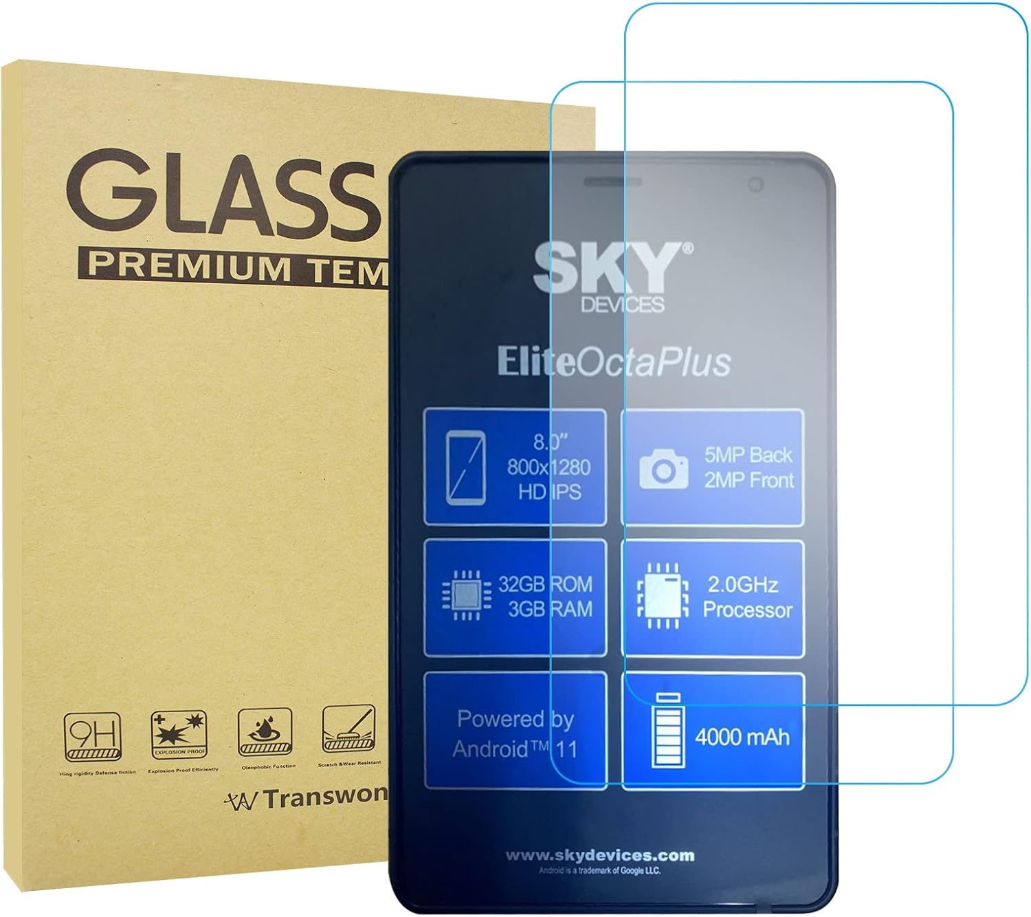 Amazon.com: Transwon 2PCS Tempered Glass Screen Protector for SKY ...