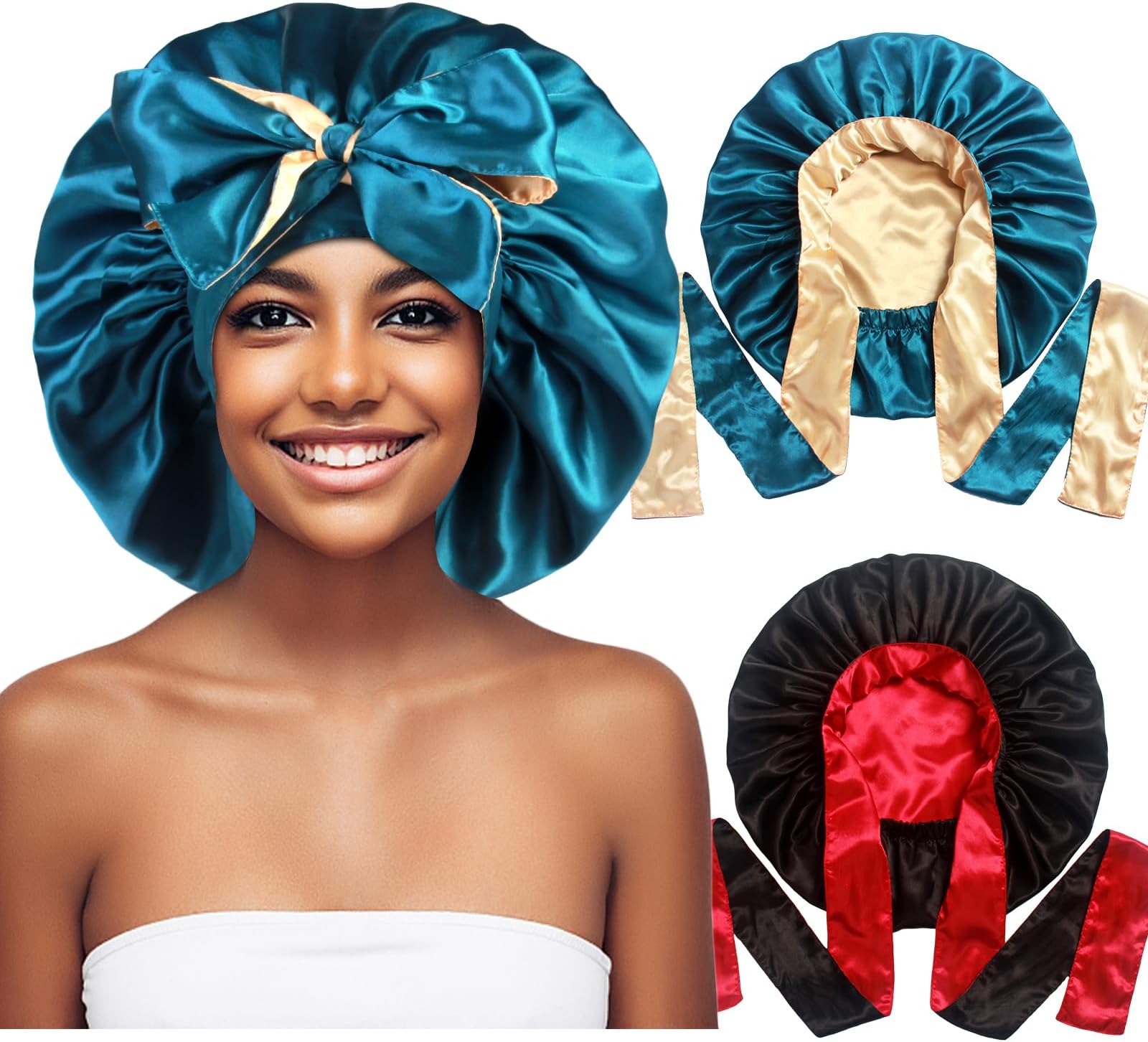 Amazon.com : 2pcs Extra Large Satin Bonnets for Women, Double Layer ...