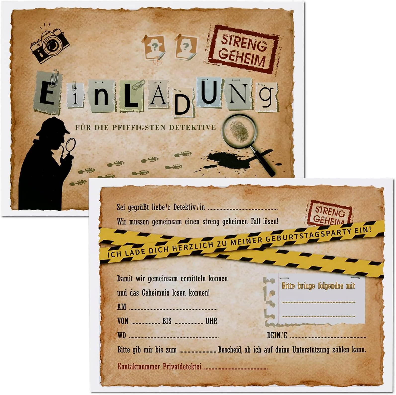 CALLUNA® – 12 Einladungskarten zum Detektiv-Kindergeburtstag mit 12 ...