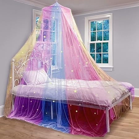 Amazon.com: Bollepo Bed Canopy for Girls with Glowing Stars - Princess ...