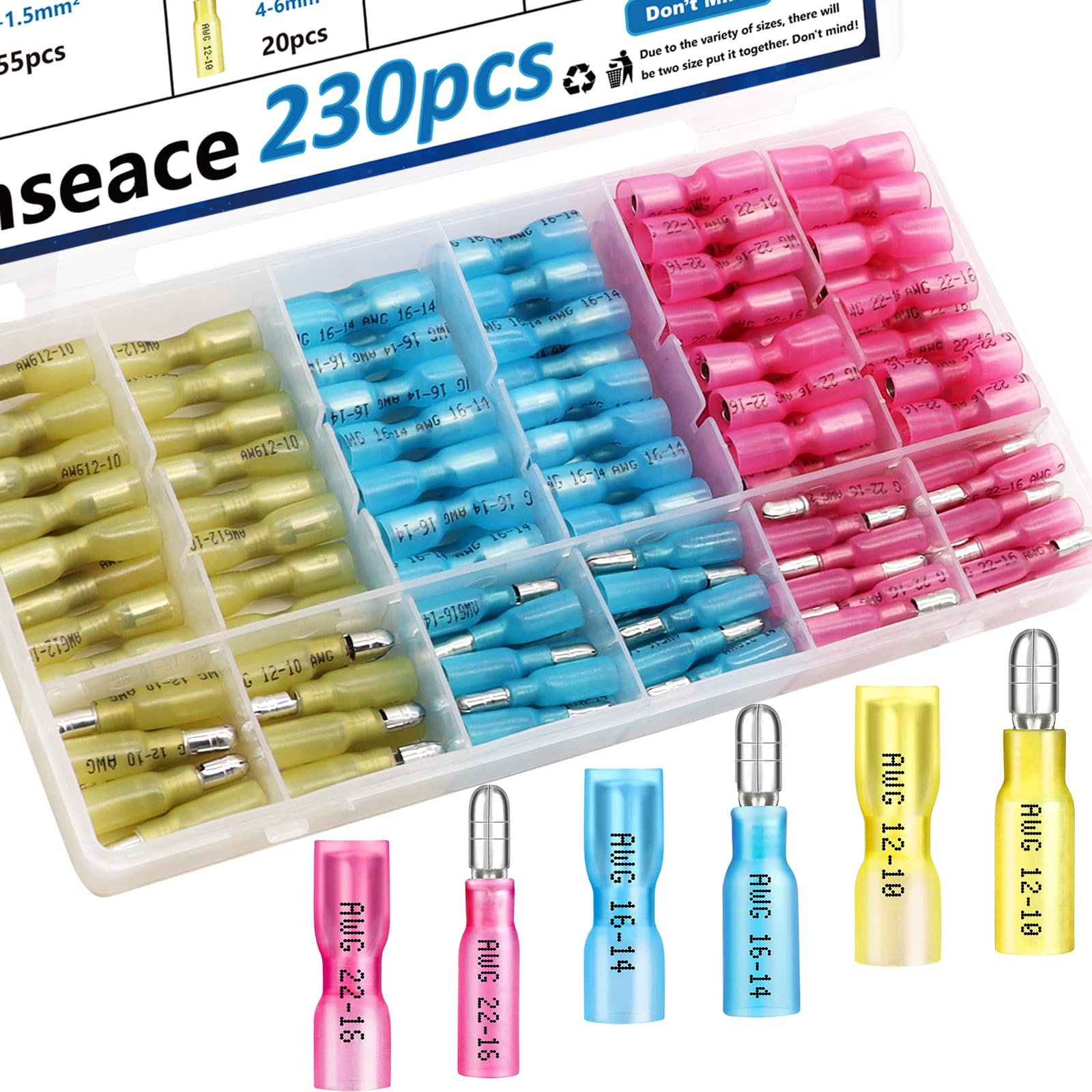 Snapklik.com : Smseace 230PCS Heat Shrink Bullet Connectors Assortment ...
