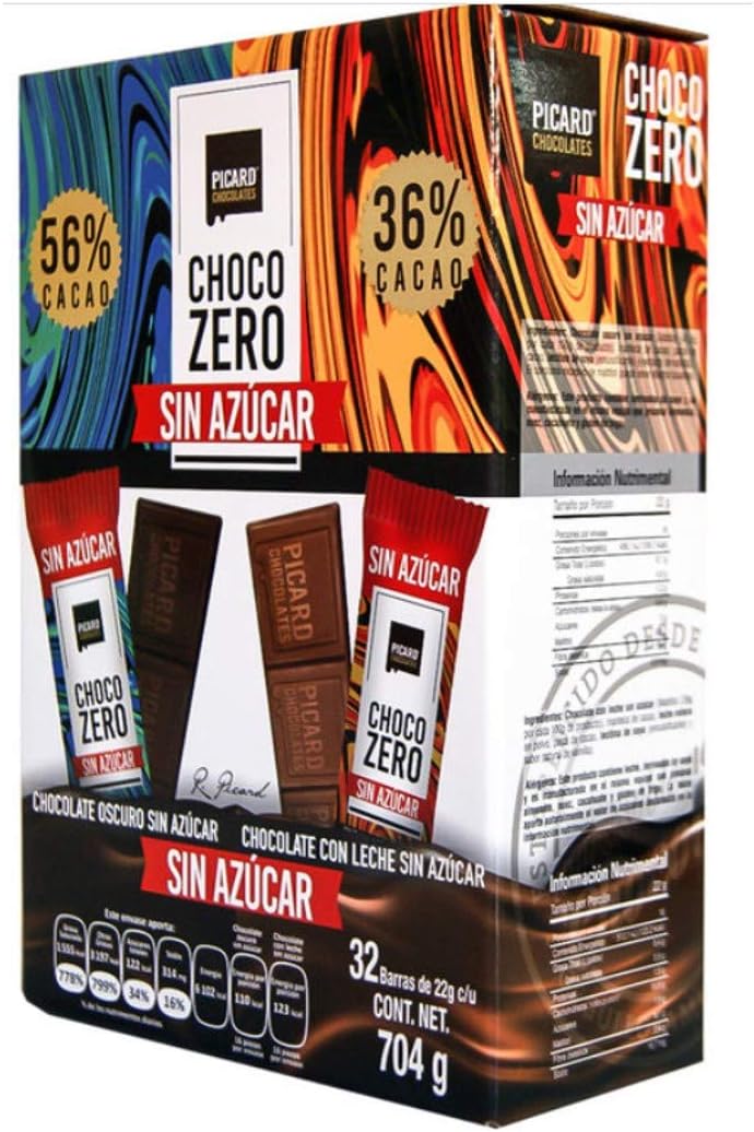 Choco Zero Barras de Chocolate Obscuro sin Azucar Coco Zero - 32 barras ...
