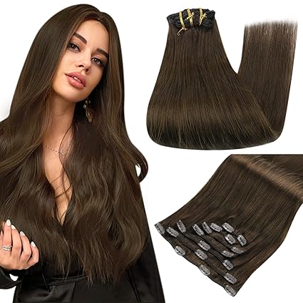 Amazon.com : Full Shine Clip in Human Hair Extensions 12 Inch Real Hair ...