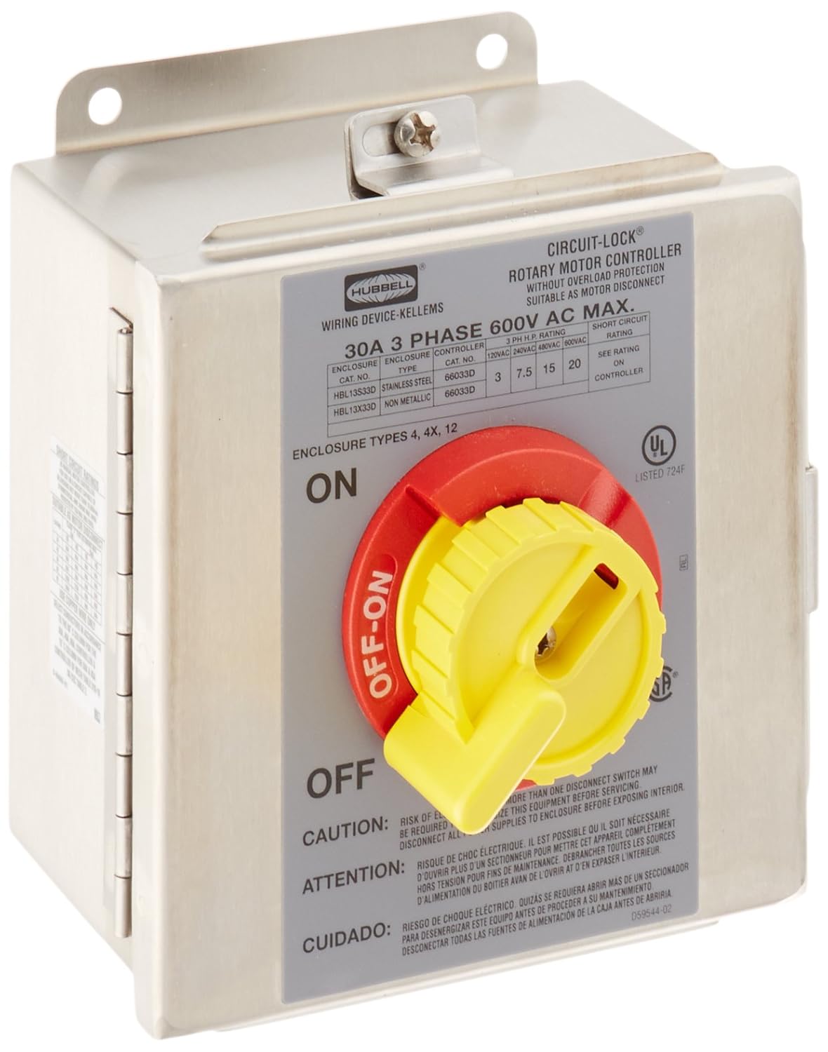 Amazon.com: Hubbell HBL13S33D 3 Pole Rotary Disconnect Switch, 4X ...