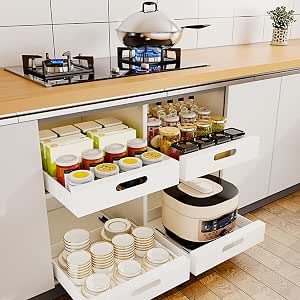 Amazon.com: Pull Out Cabinet Organizer Adhesive Sliding Tray for ...