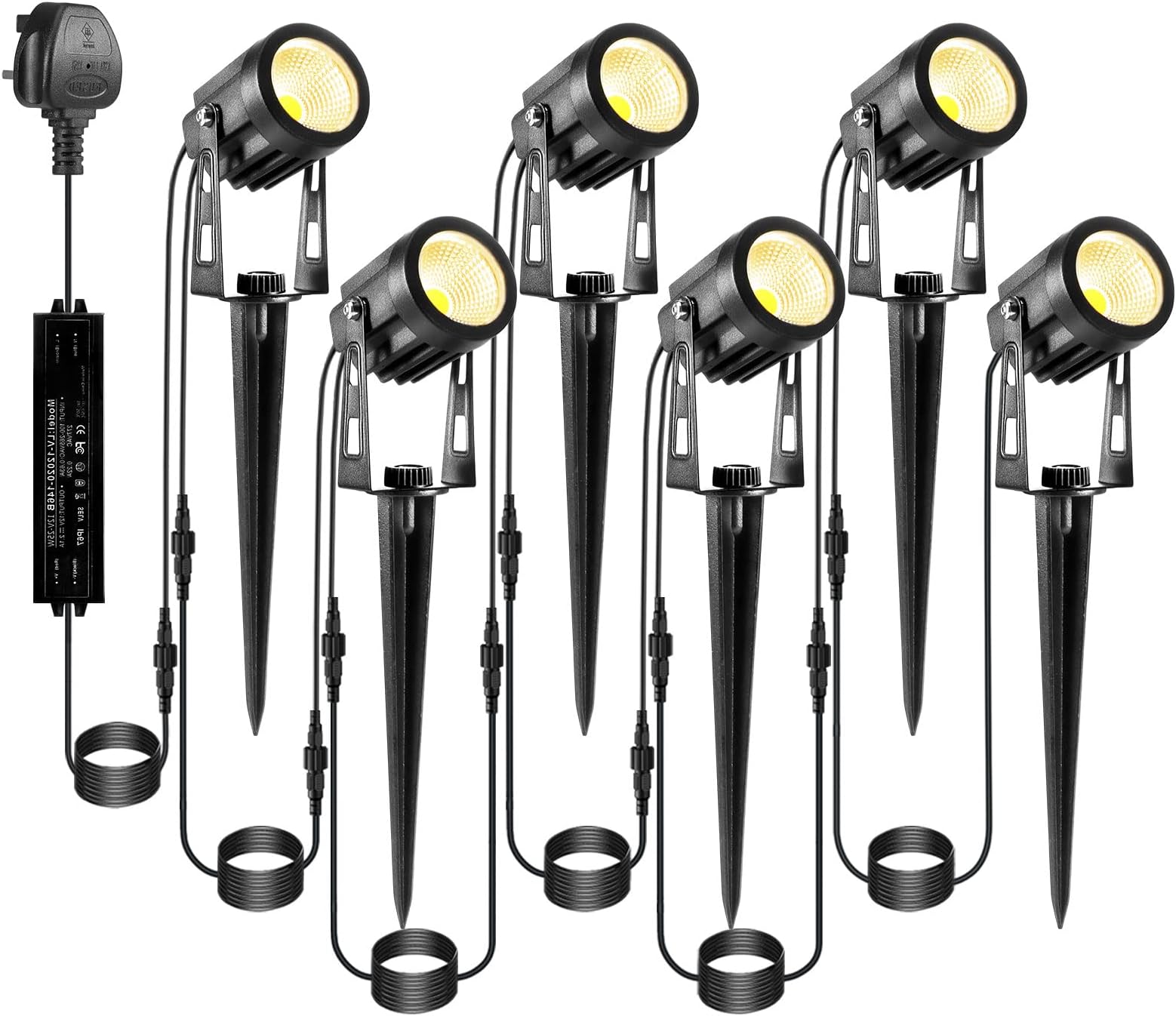 ECOWHO Garden Lights Mains BS Plug Extendable Outdoor Spotlights 21m ...