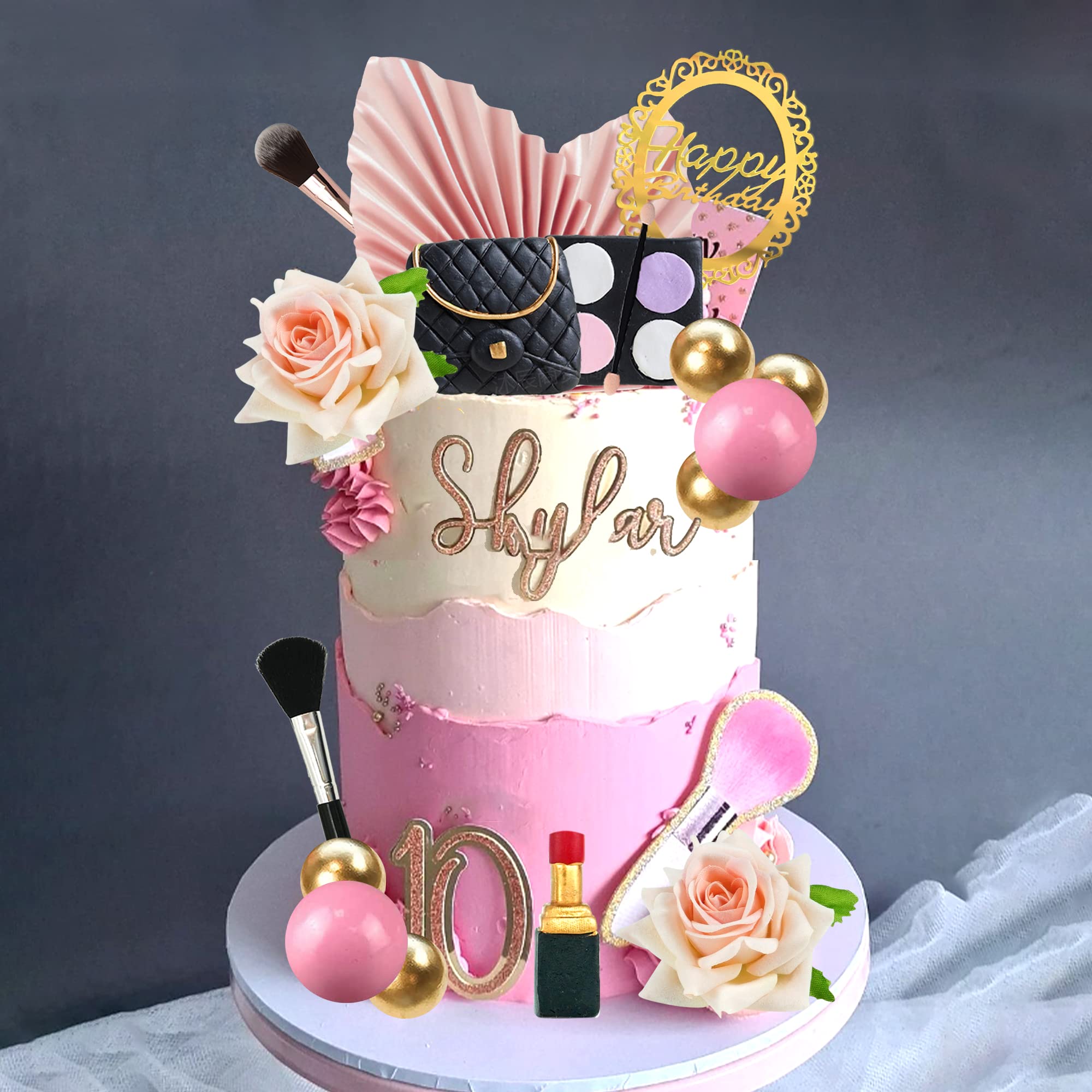 Snapklik.com : Makeup Cake Topper Cosmetics Artificial Rose Palm Leaves ...