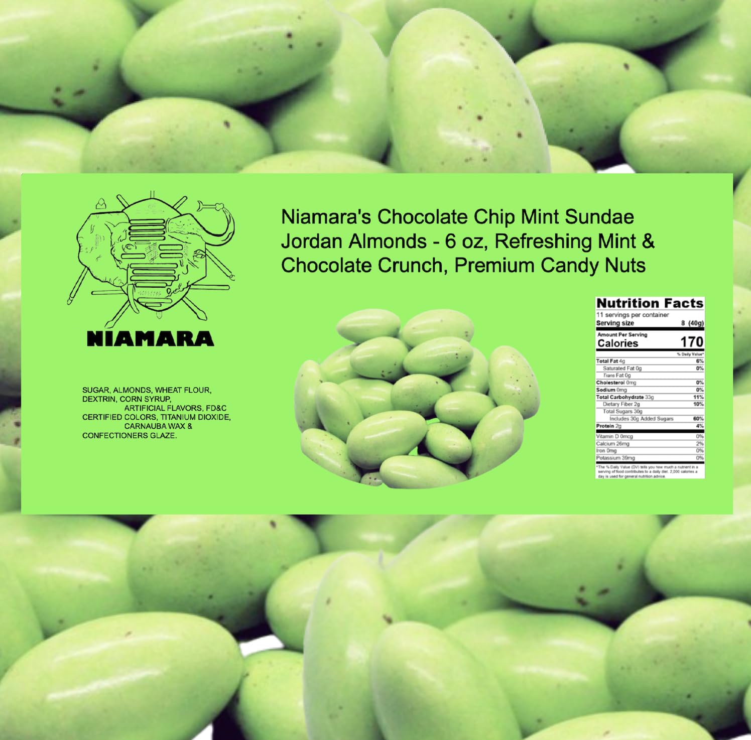 Amazon.com: Niamara's Chocolate Chip Mint Sundae Jordan Almonds - 6 oz Bag, Refreshing Mint ...
