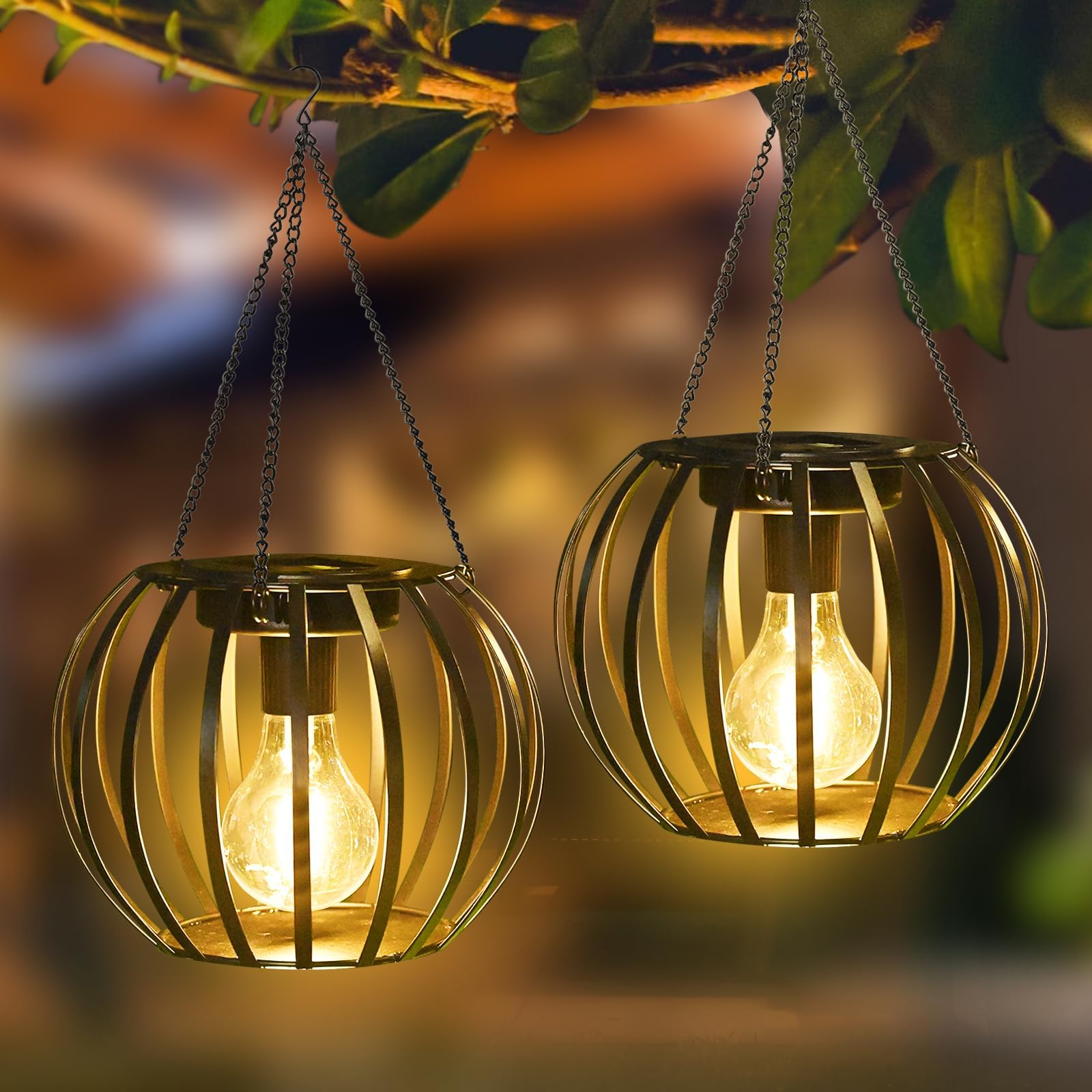 Amazon.com: 2 Pack Solar Lights Lanterns Outdoor, Upgraded Hanging ...