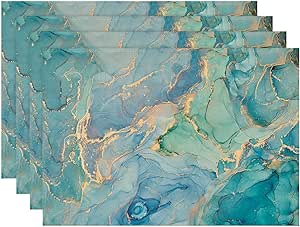 Amazon.com: Marble Turquoise and Gold Placemats Set of 4 Abstract Fluid ...