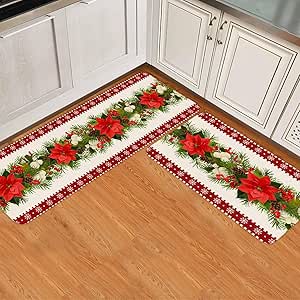 Amazon.com: Hokiten Red Christmas Kitchen Rug Set 2 Pieces Non-Slip ...