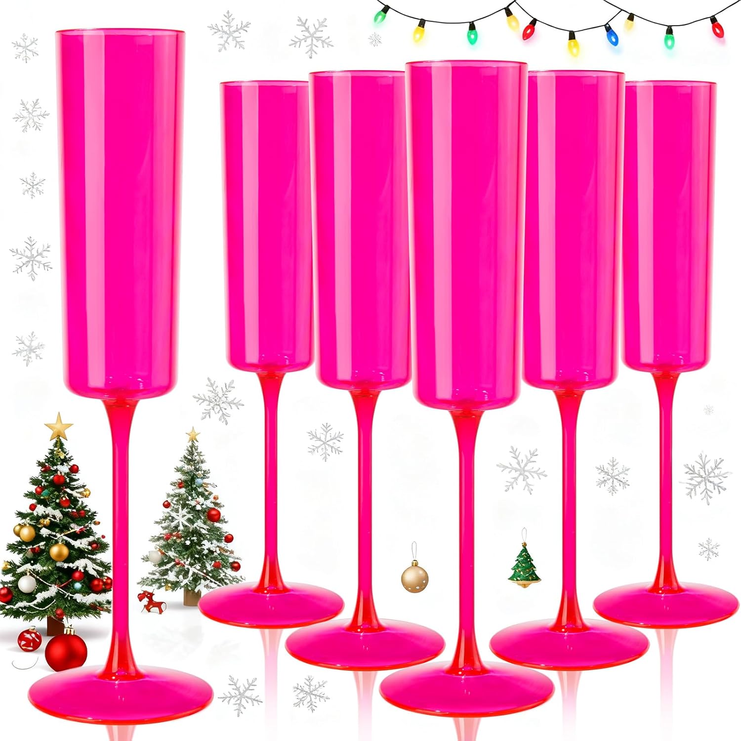 Amazon.com: Ciaell 24 Pack Plastic Champagne Flutes - Hot Pink 6 Oz ...