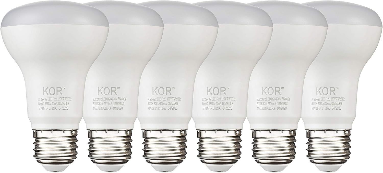 KOR (6 Pack) 7W LED R20 Reflector 5000K Bright White Light Bulb (50W ...