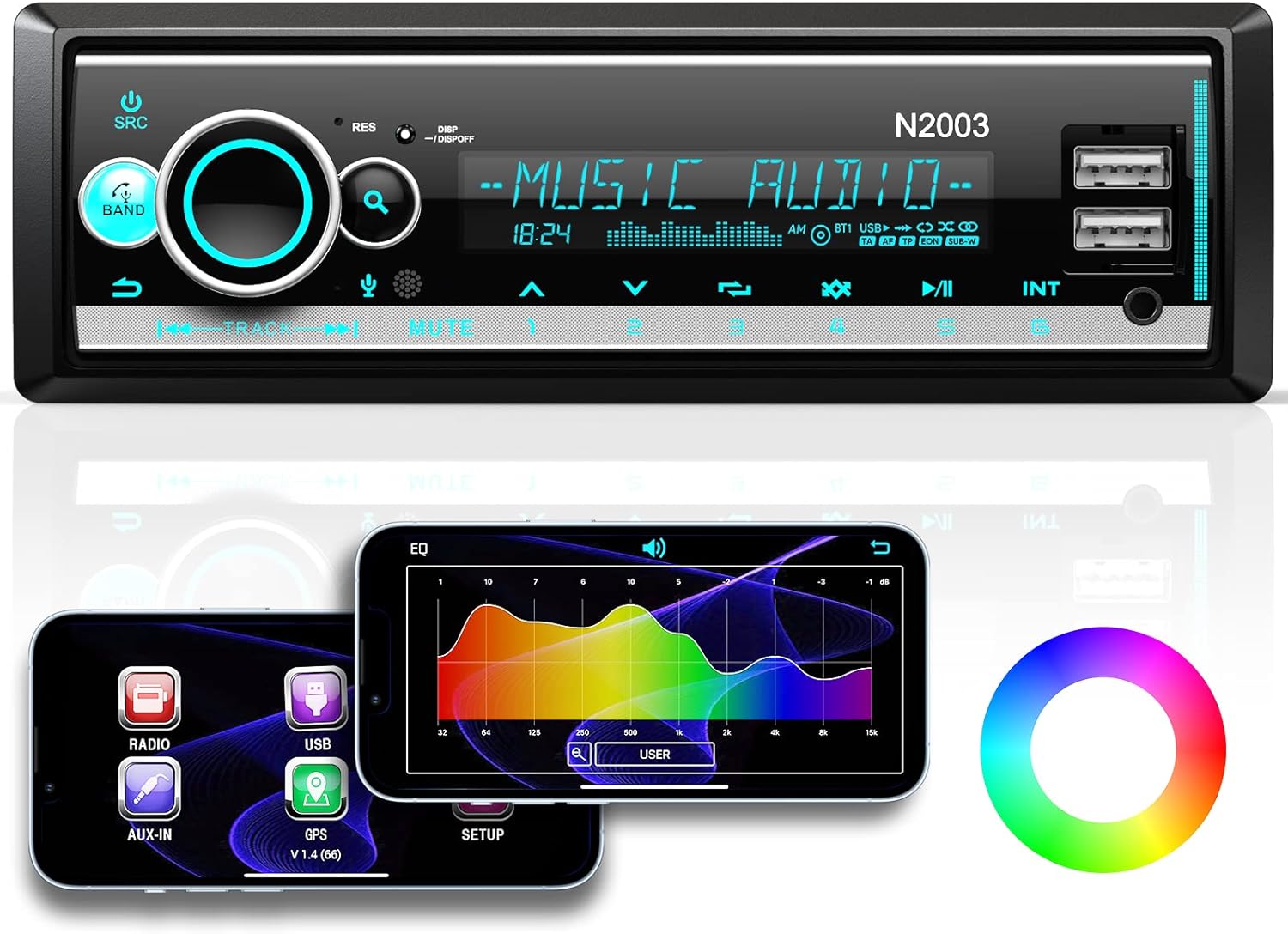 Car Radio Bluetooth 5.0, DAZZMO 1 DIN FM/RDS Car Stereo Hands-free RGB ...