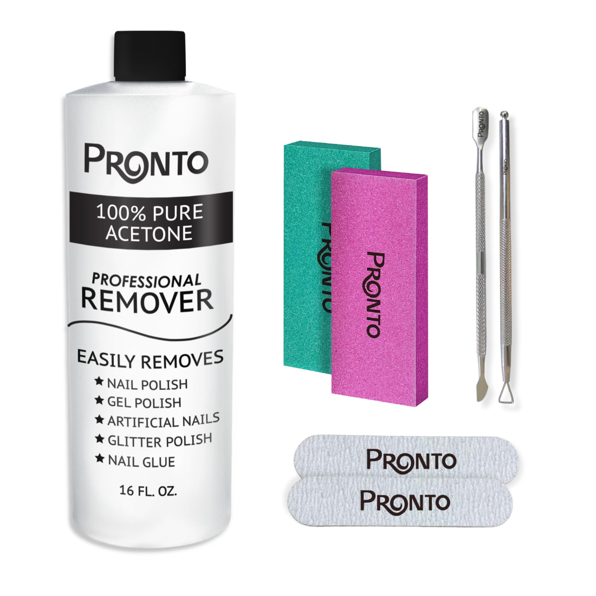Amazon.com : Pronto Pure Acetone 16 oz Nail Polish Remover Gel Nail Kit ...