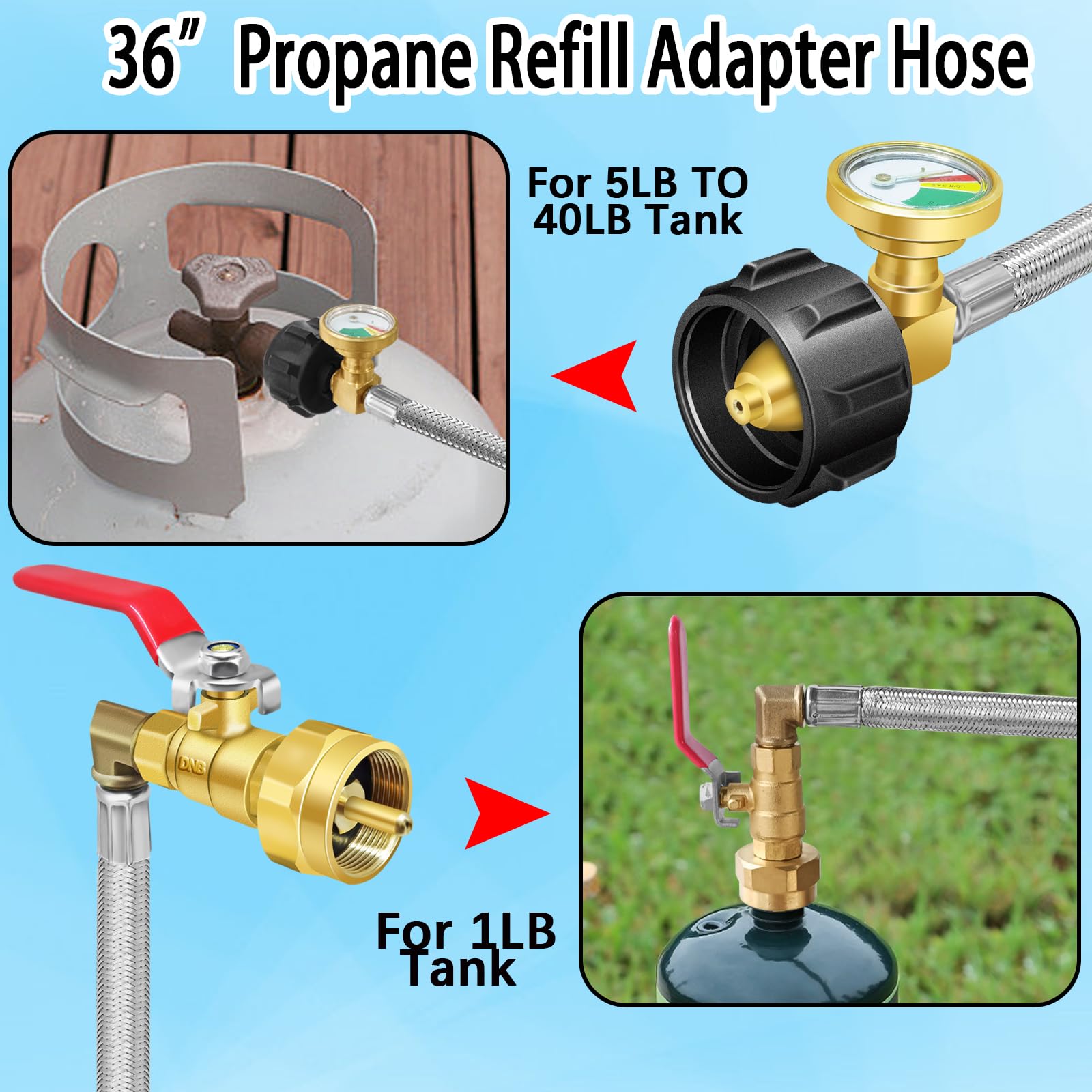Snapklik.com : Upgraded Propane Refill Adapter Hose Kit, 36 Propane ...